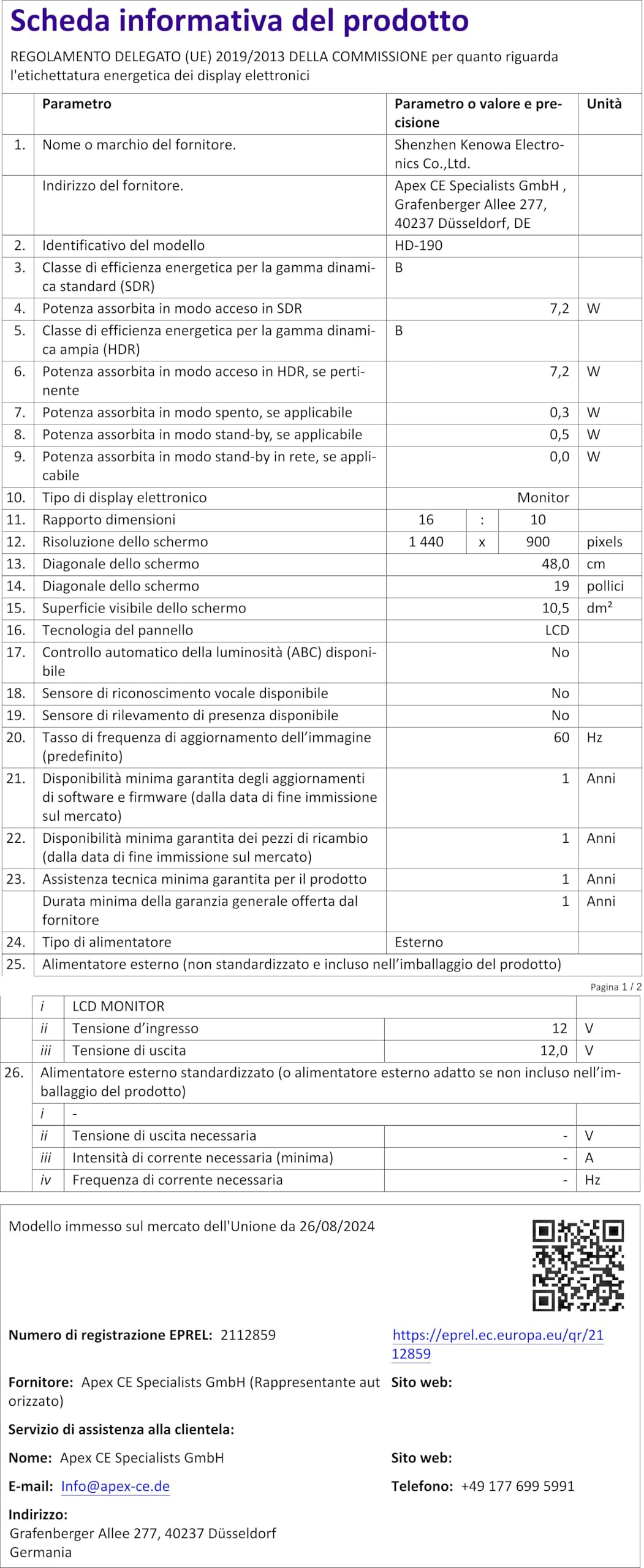 Prechen Monitor PC, 19 Pollici Monitor 1440x900 con Interfaccia HDMI e ...