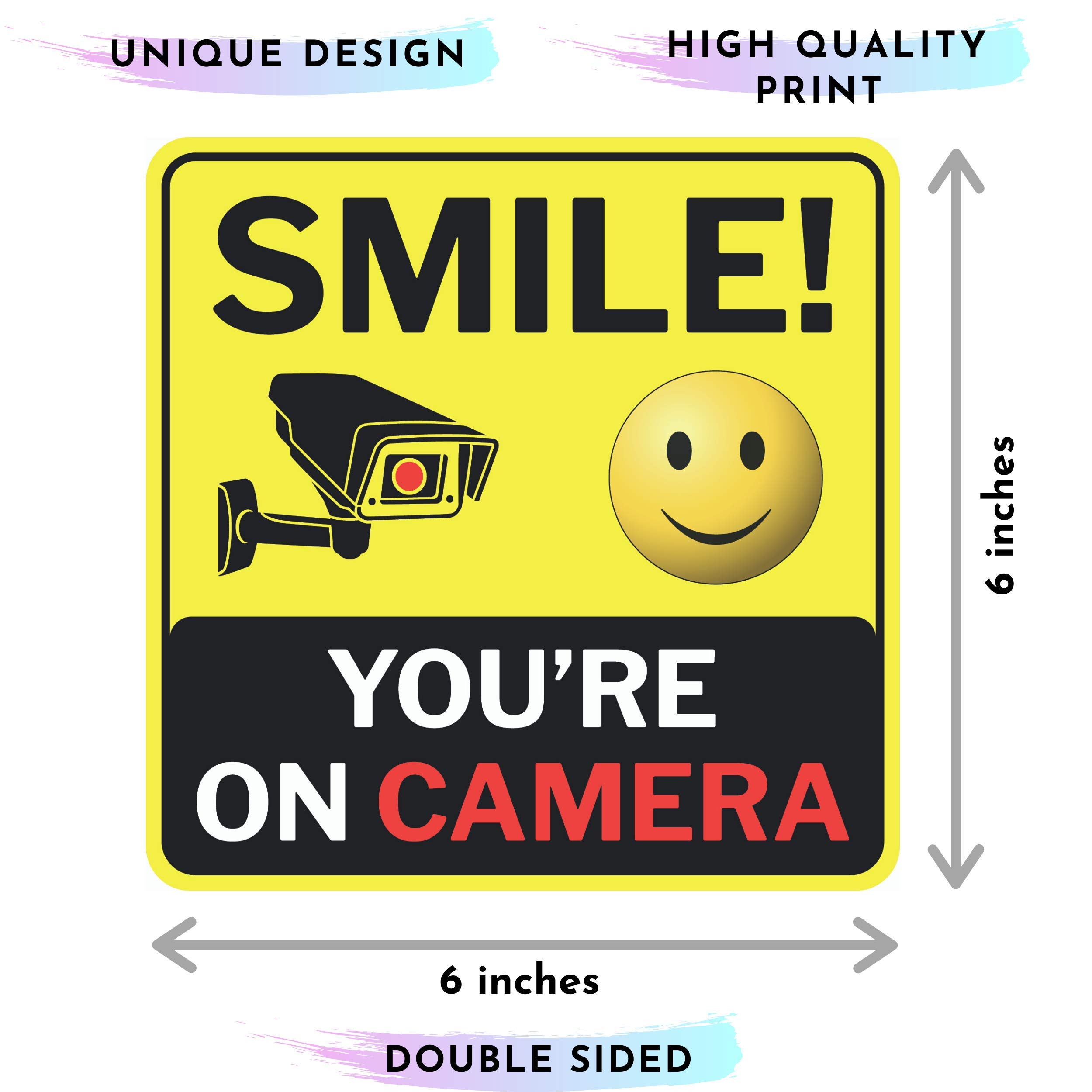 Security Camera Signs 6 Pack Smile You're On Camera Signs - 6x6 Inch ...