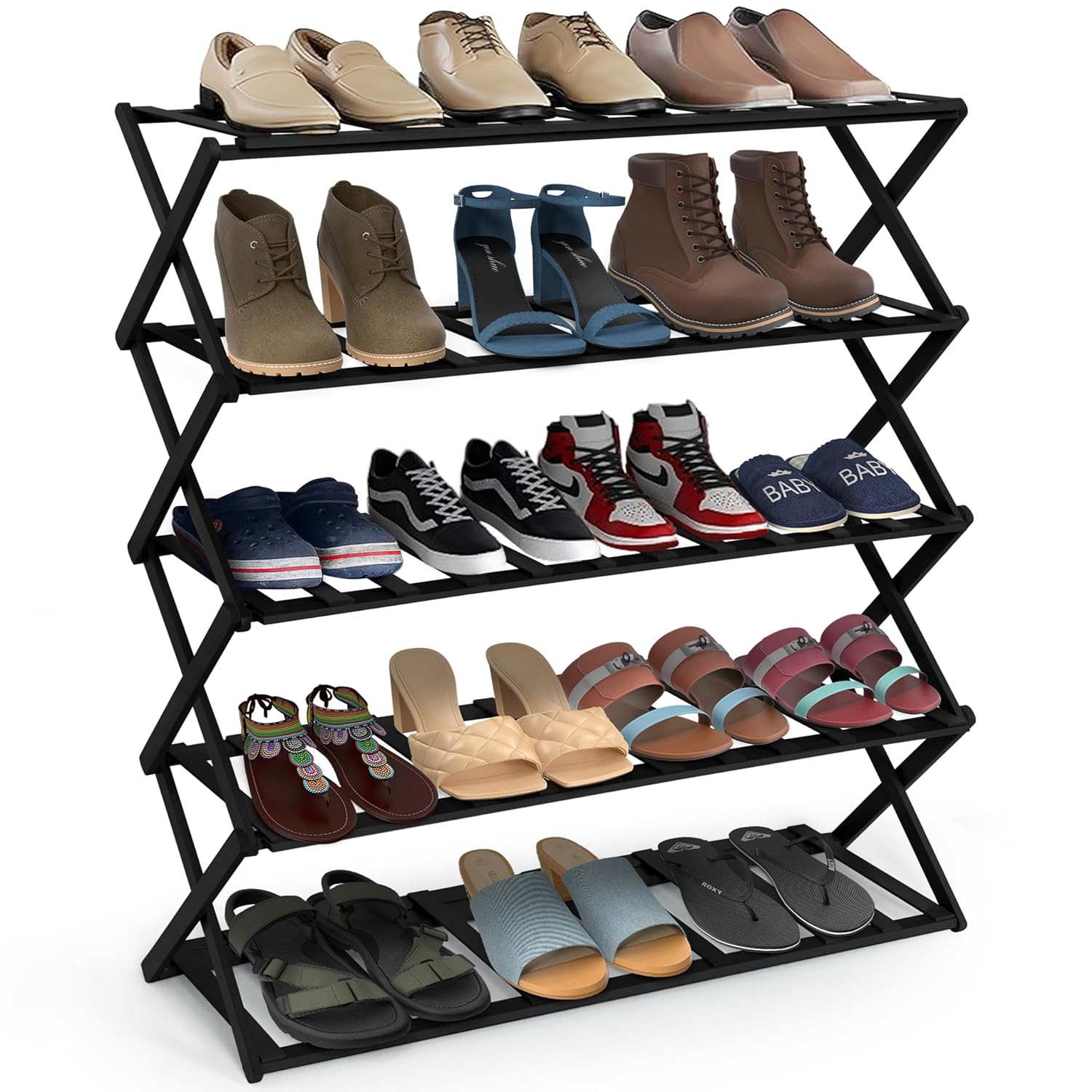 ABOUT SPACE 5 Tier Shoe Rack - 3 FT Multipurpose Foldable Bamboo Shoe ...