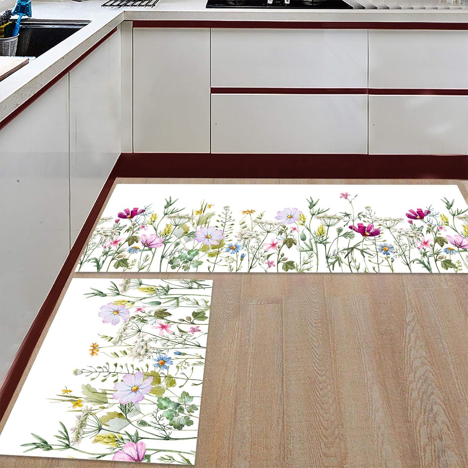 Amazon.com: Kitchen Rugs and Mats Set Watercolor Spring Herbs ...