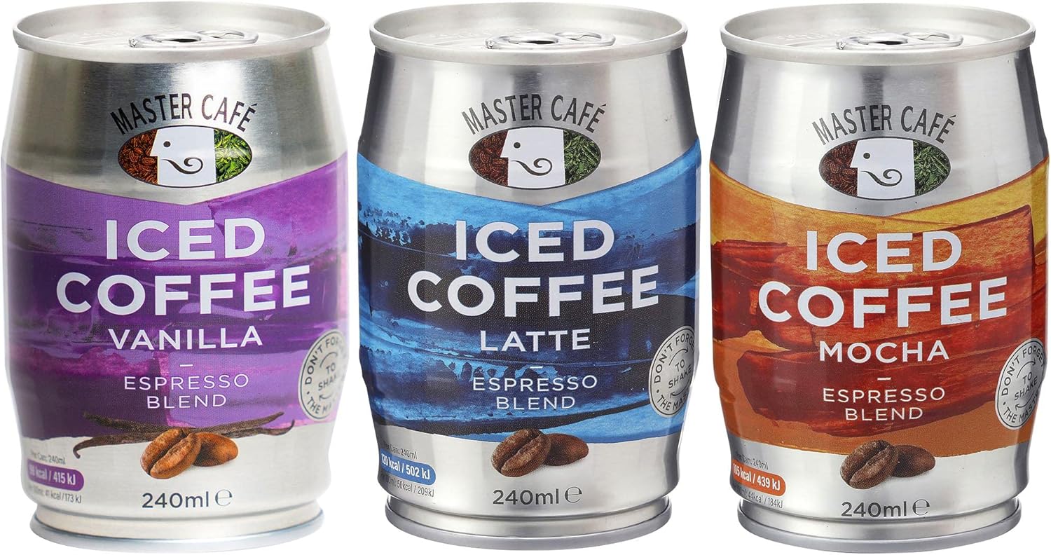 Master Café Iced Coffee, 12 x 240ml Pack (4 Cans/Flavour), Full-Bodied ...