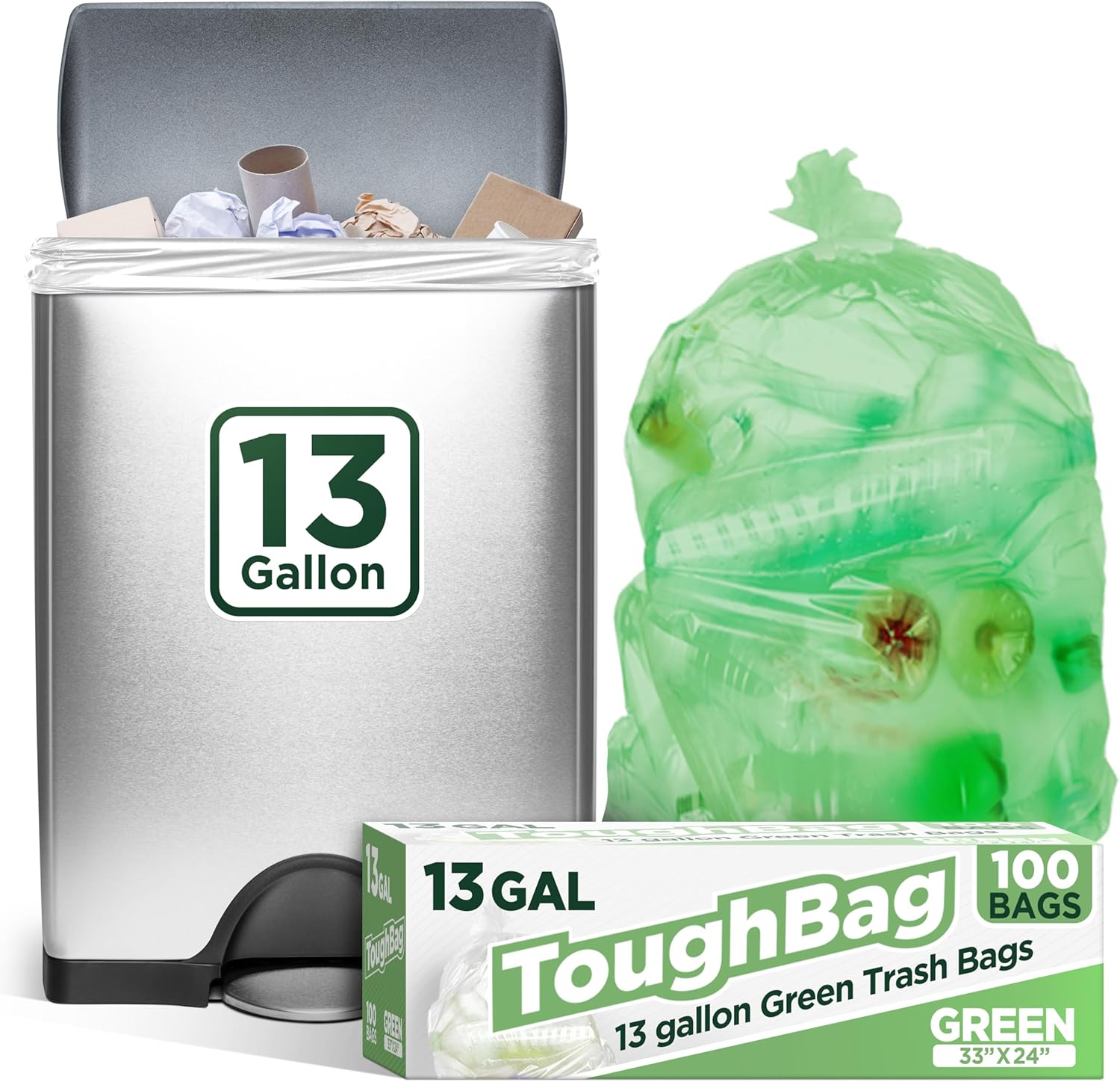 ToughBag 13 Gallon Compostable Trash Bags (100 Count) - Eco-Friendly ...