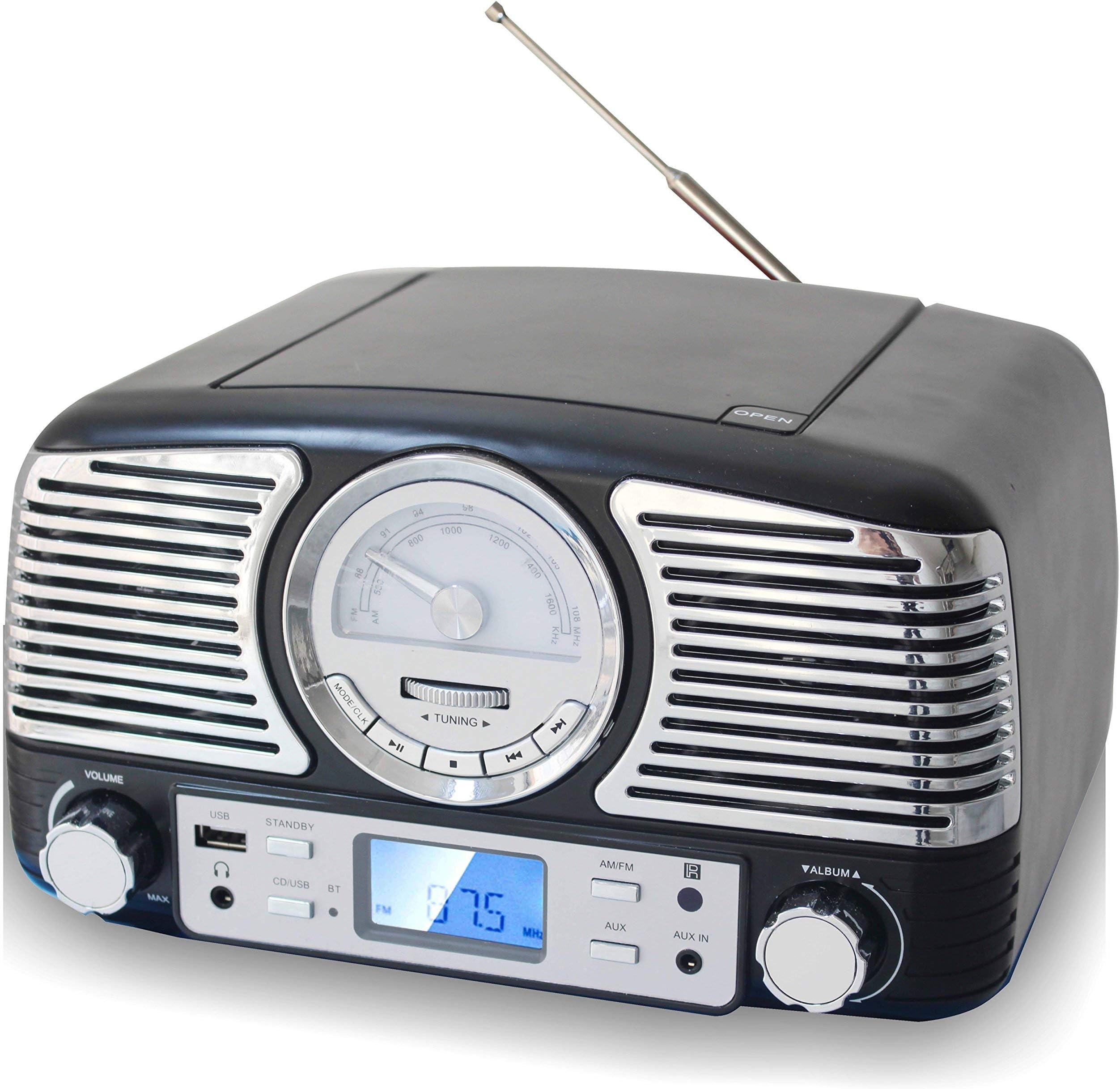 Amazon.com: TechPlay QT62BT Black, Retro Design Compact Stereo CD, with ...