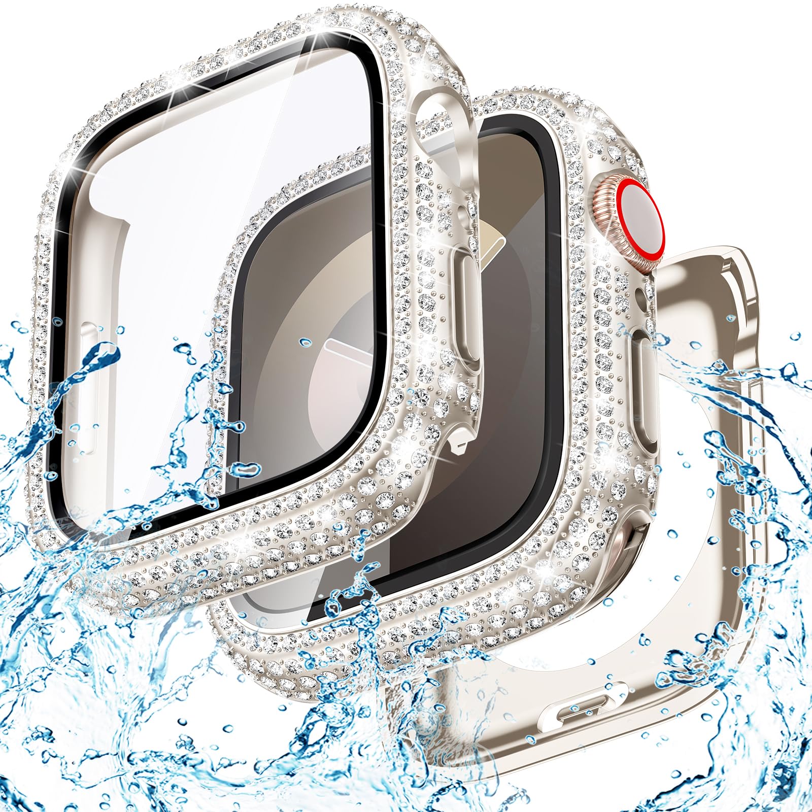 Amazon.com: Goton 2-in-1 Waterproof Bling Case for Apple Watch Series 9 ...