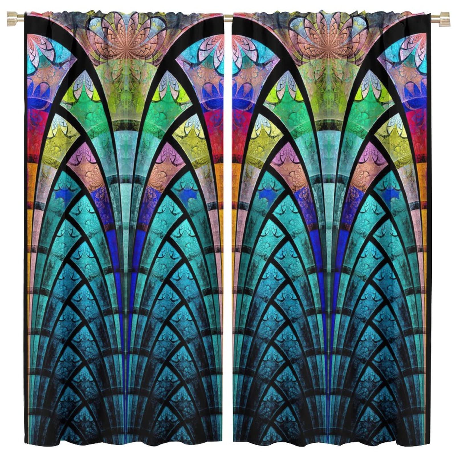 Amazon.com: JESTRONRY Abstract Curtains for Living Room,Stained Glass ...