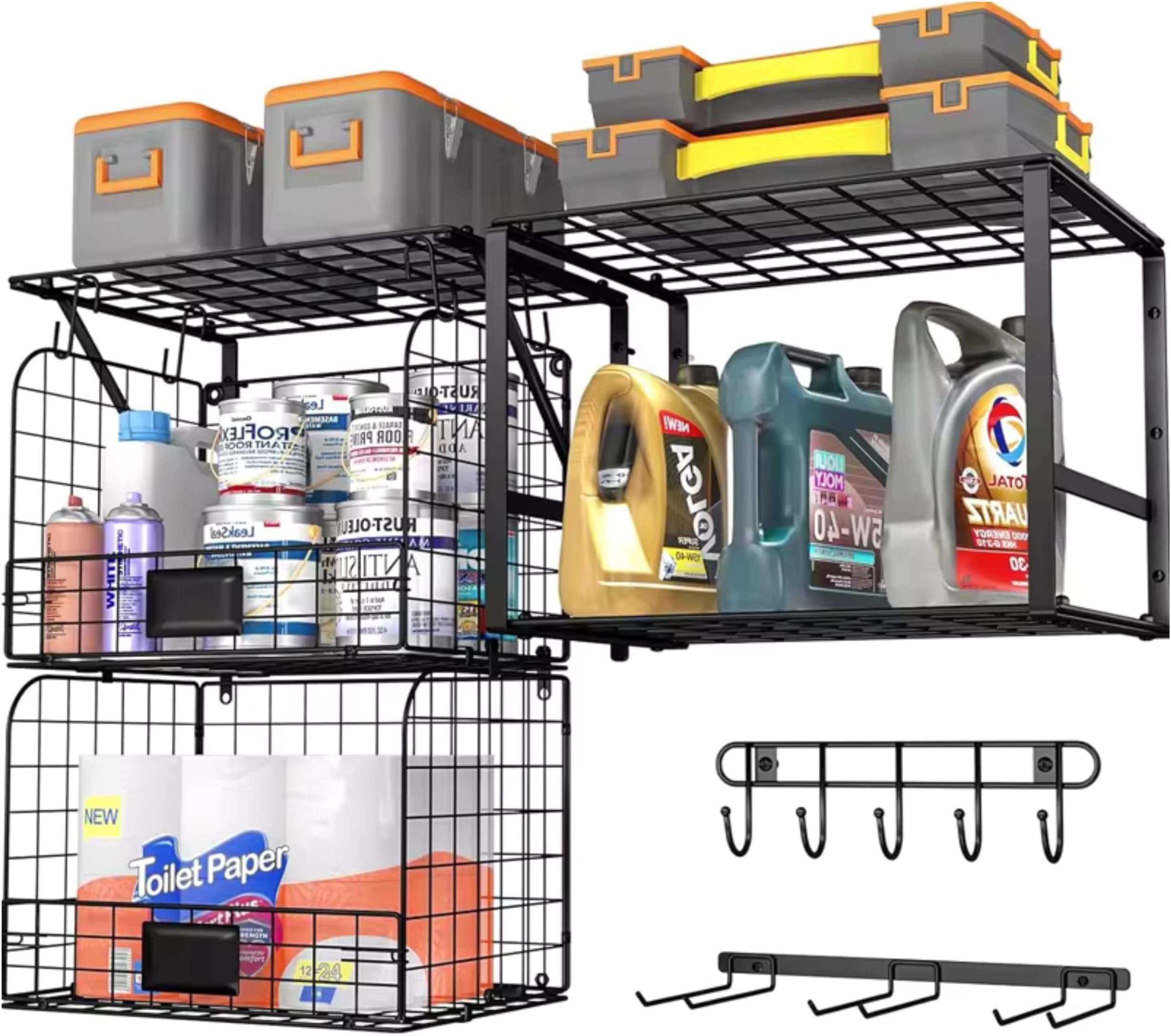Amazon.com: Garage Shelves Wall Mounted with Wire Storage Baskets ...