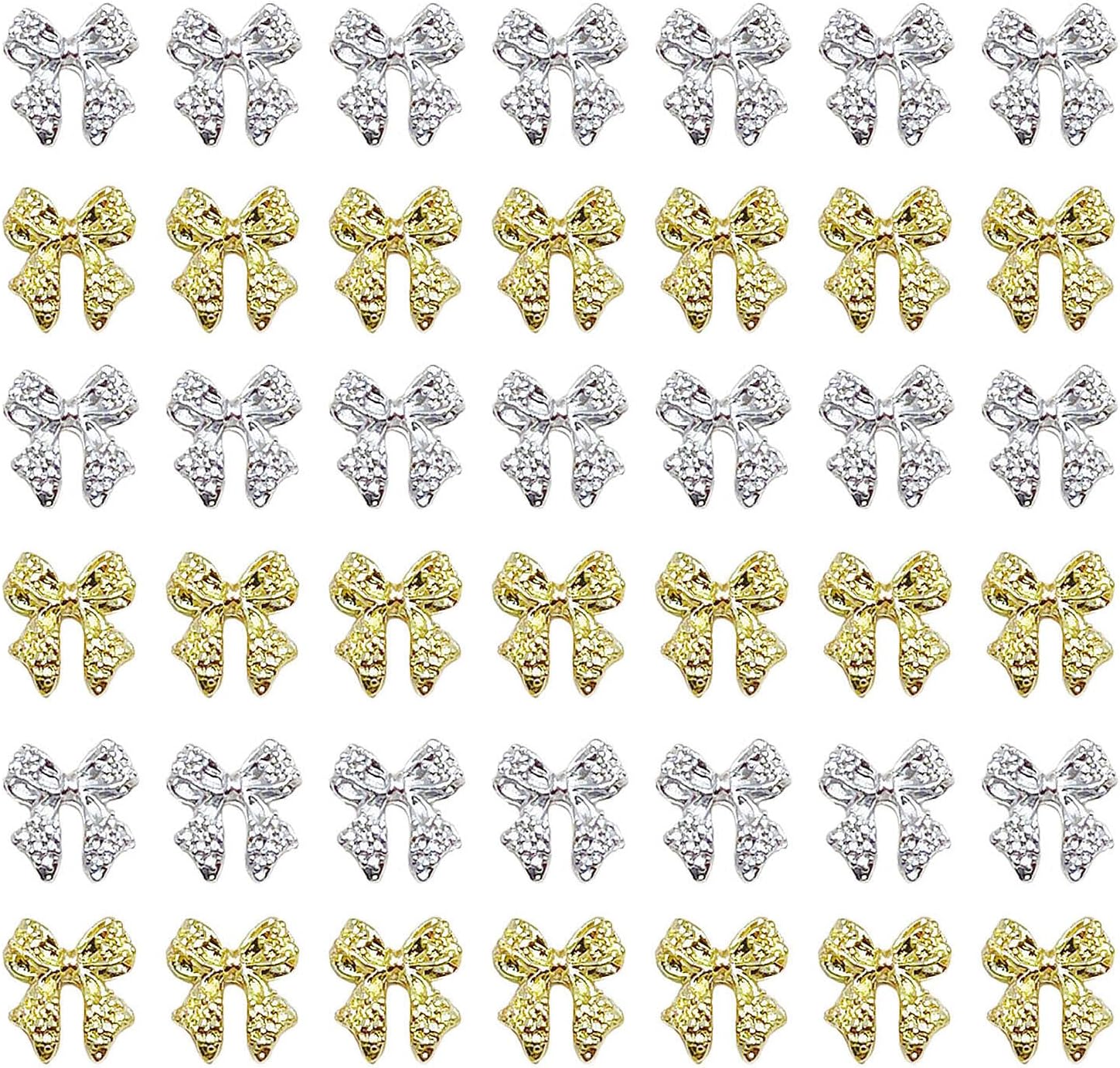 Amazon.com: 120 Pcs Alloy Bow Nail Charms and Gems, Silver Gold Black ...