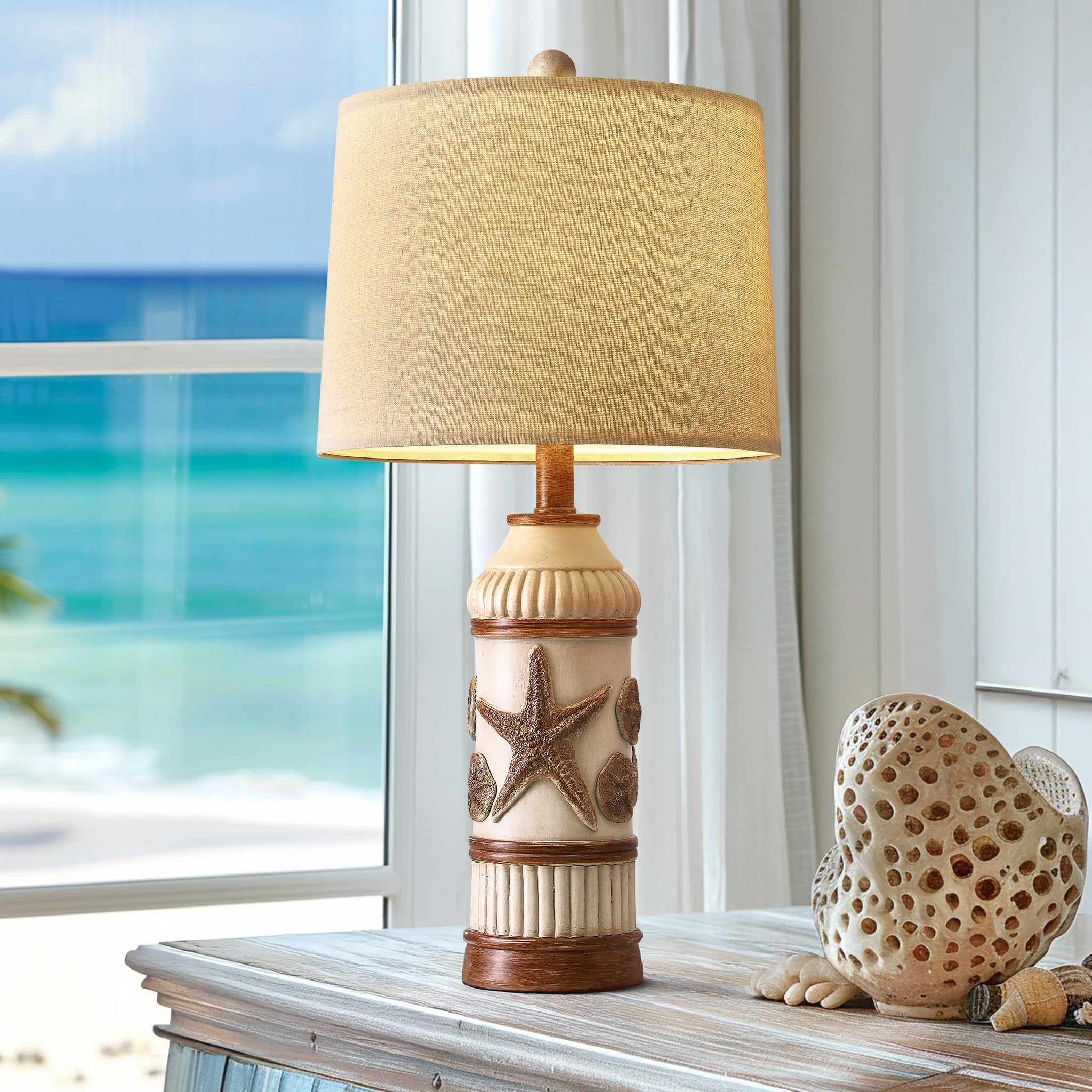 Set of 2 Coastal Palm Tree Table Lamps with 2 USB Ports for Living Room ...