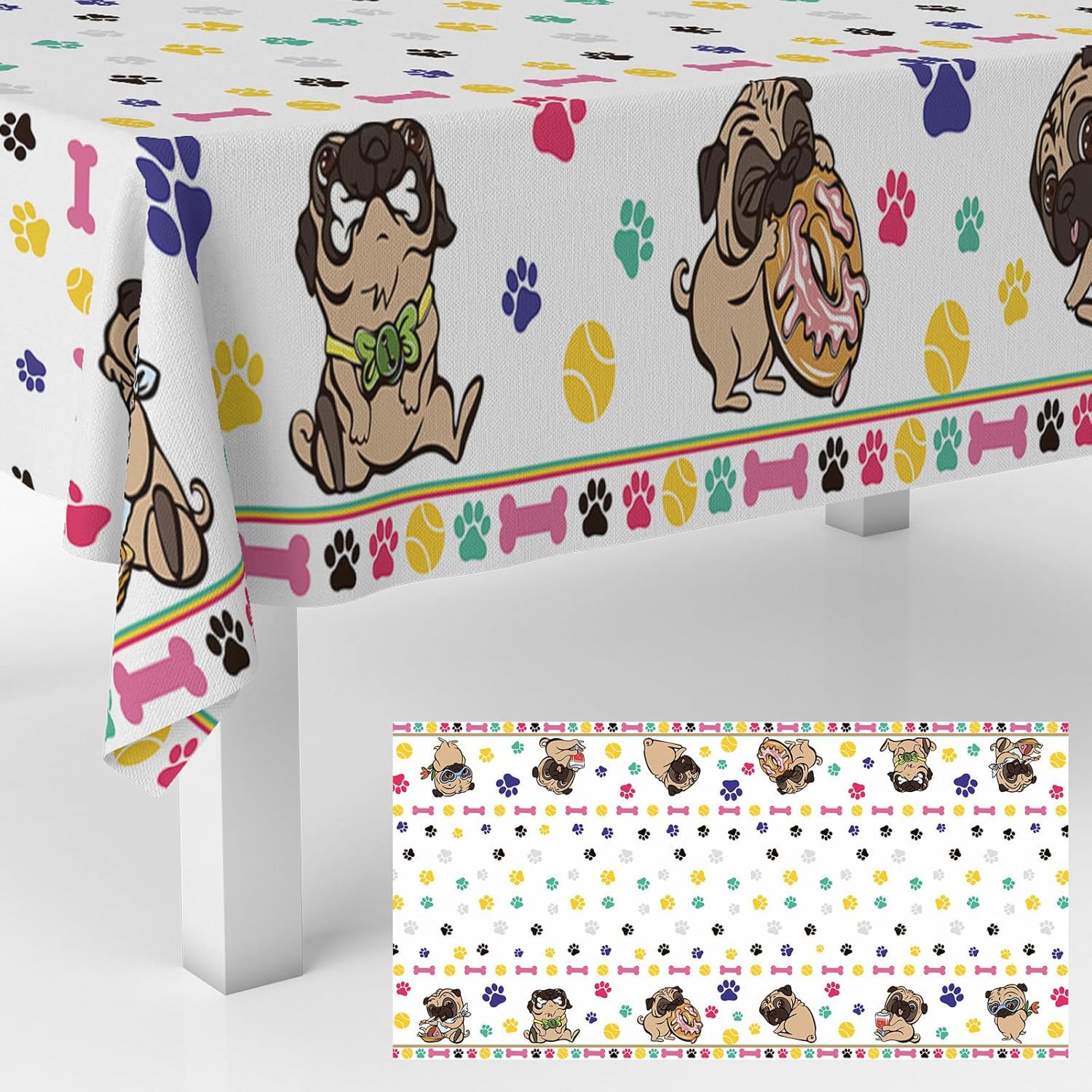 Amazon.com: GZBJMYGS Pug Birthday Tablecloths Cute Puppy Dog Animal ...