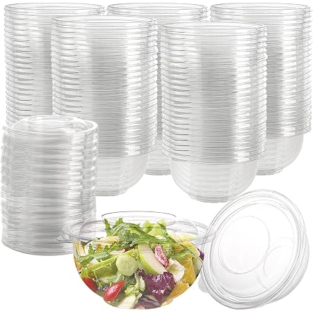 Amazon.com: Stock Your Home 18oz Clear Plastic Salad Bowls with Lids ...
