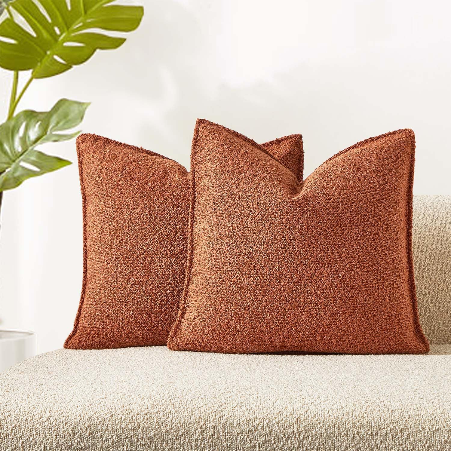 Amazon.com: JUSPURBET Rust Boucle Throw Pillow Covers 22x22 inch Set of ...