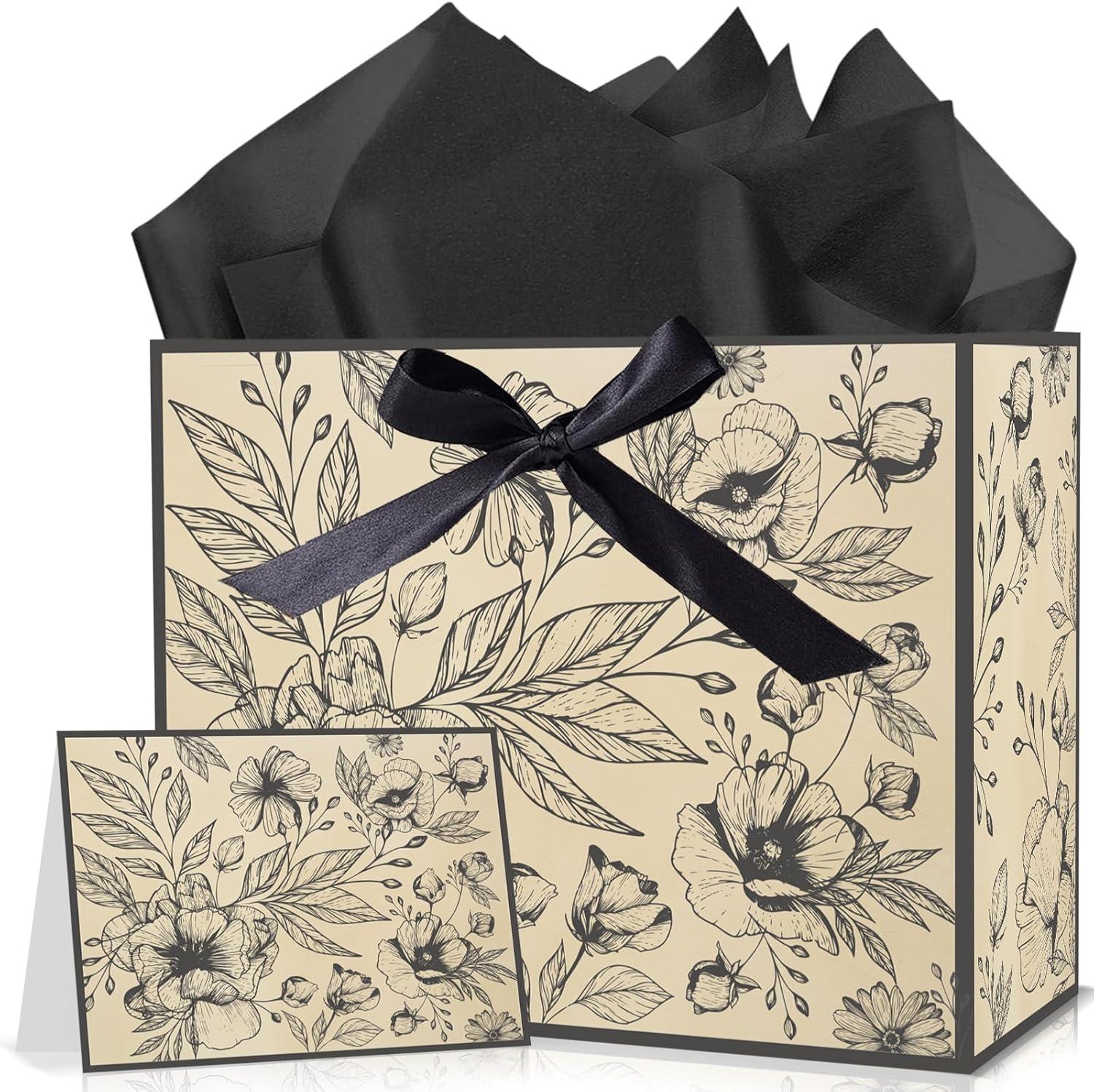 Amazon.com: Yoirrat Vintage Floral Gift Bag Christmas Paper Bag Black ...