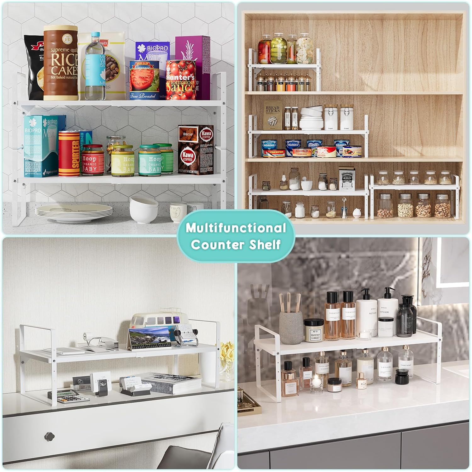 jkxoo 2Pack Expandable Cabinet Shelf Organizers, Stackable Metal ...