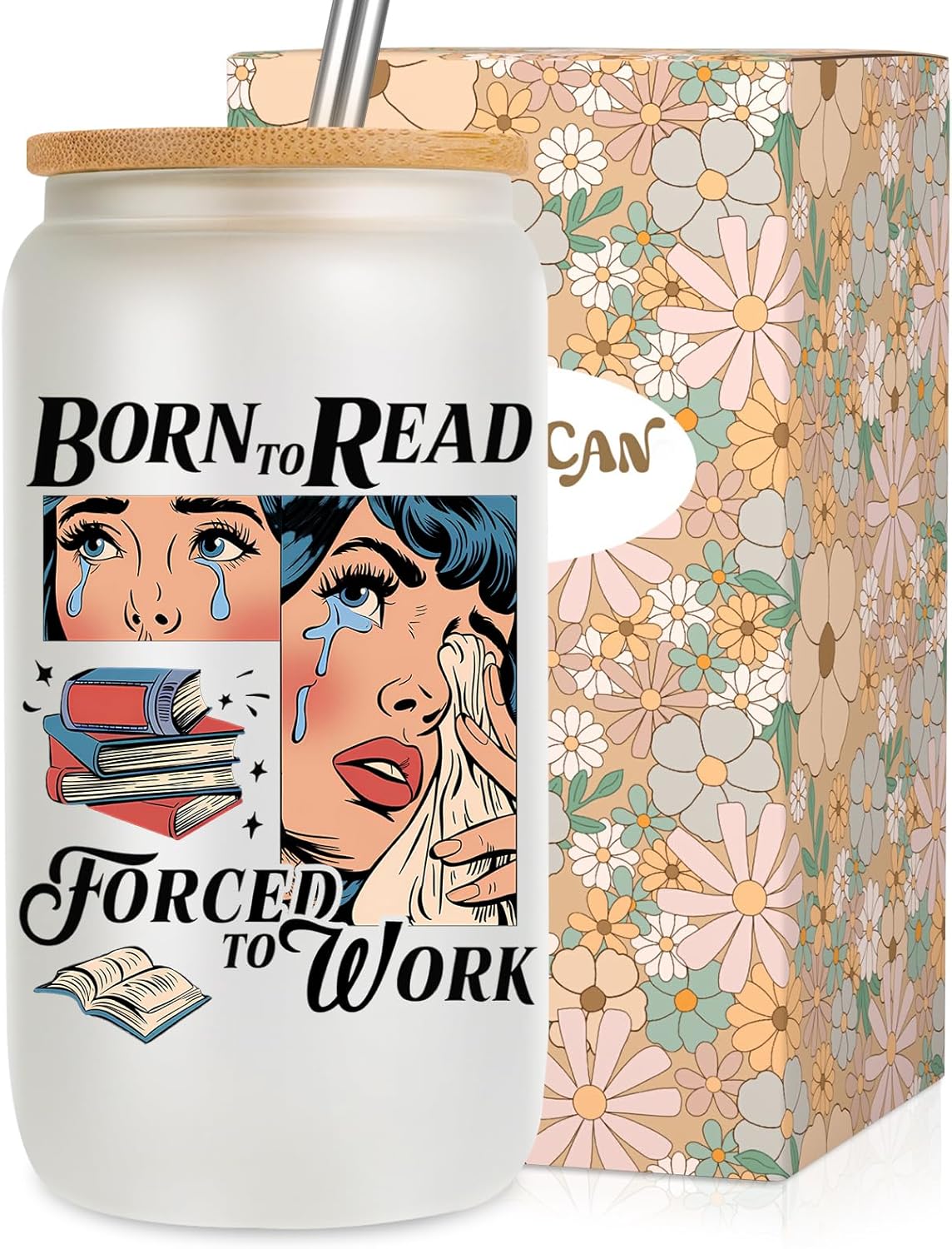Amazon.com: LEADO 16 oz Born to Read Glass Cup - Gifts for Book Lovers ...