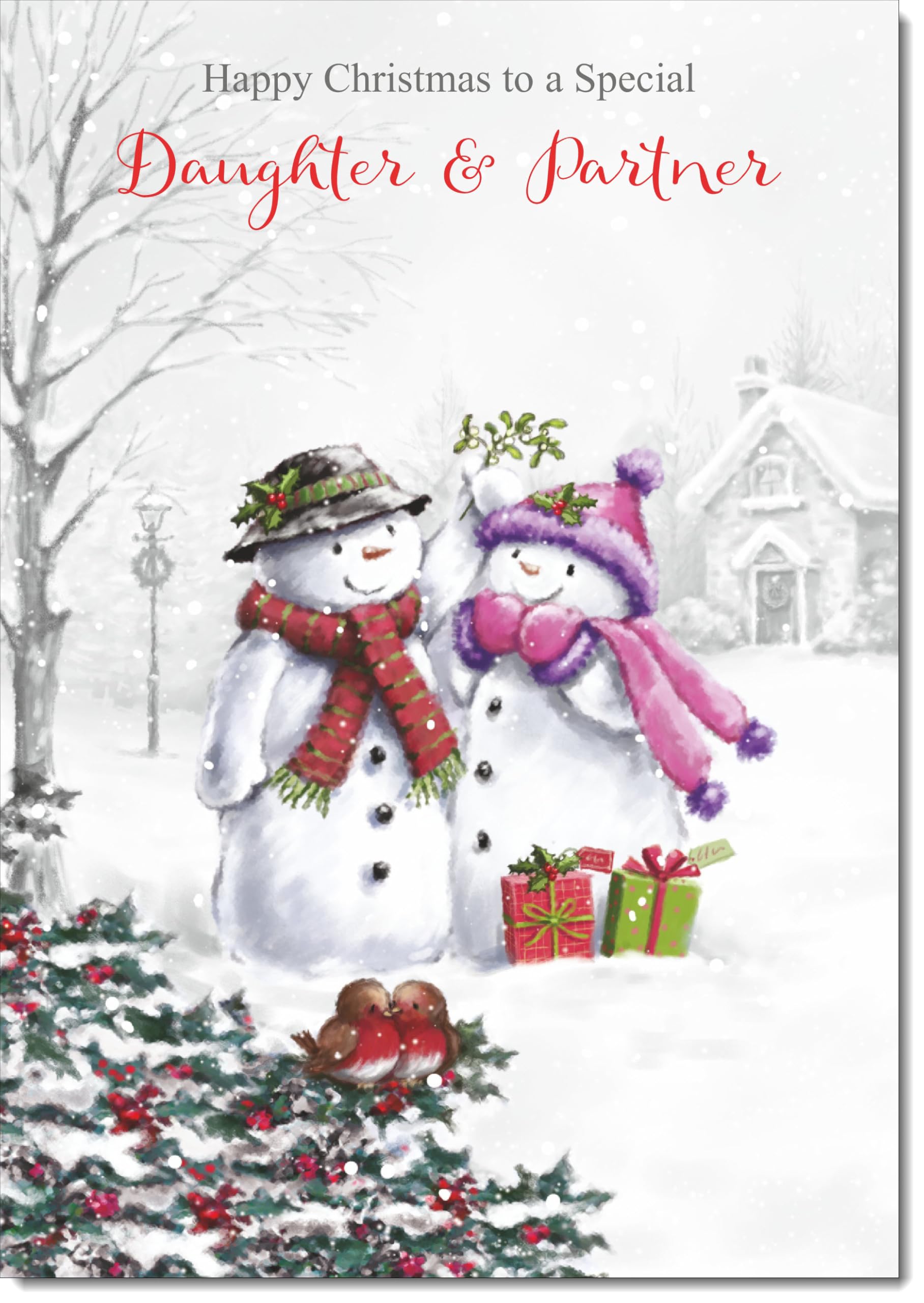 doodlecards Daughter and Partner Christmas Card Two Snowmen Medium Size ...