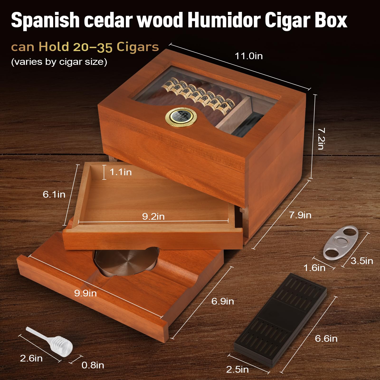 Snapklik.com : Cigar Humidor, Cedar Wood Cigar Box, Glass Top Desktop ...