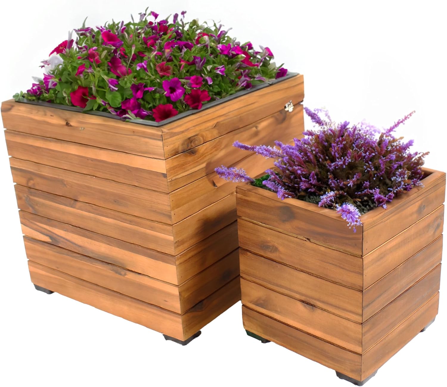 Amazon.com : Sunnydaze Indoor/Outdoor Wooden Planter Boxes - 2 Acacia ...