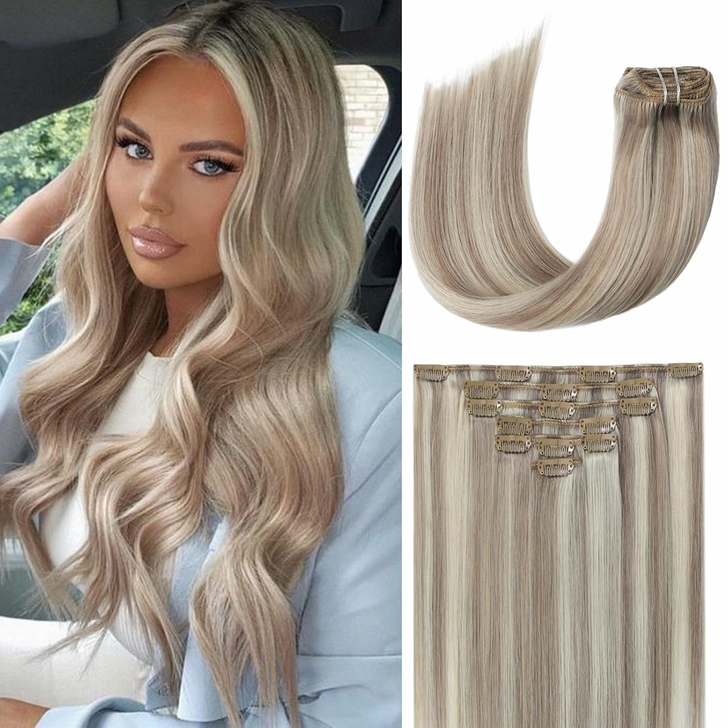 Amazon.com : EYEFULL STELL Clip in Real Human Hair Extensions 22inch ...