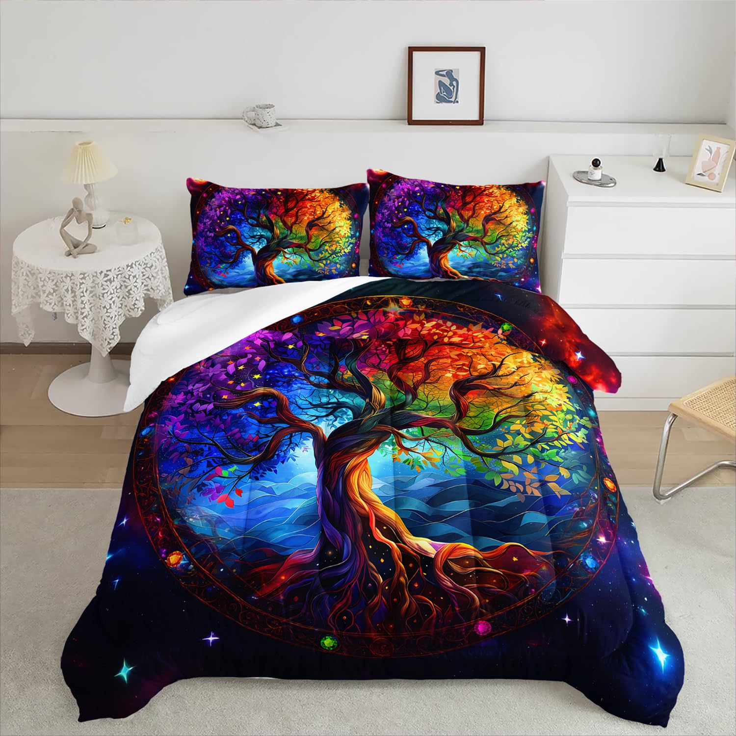 Amazon.com: AILONEN Colorful Tree of Life Comforter Set Queen Size ...