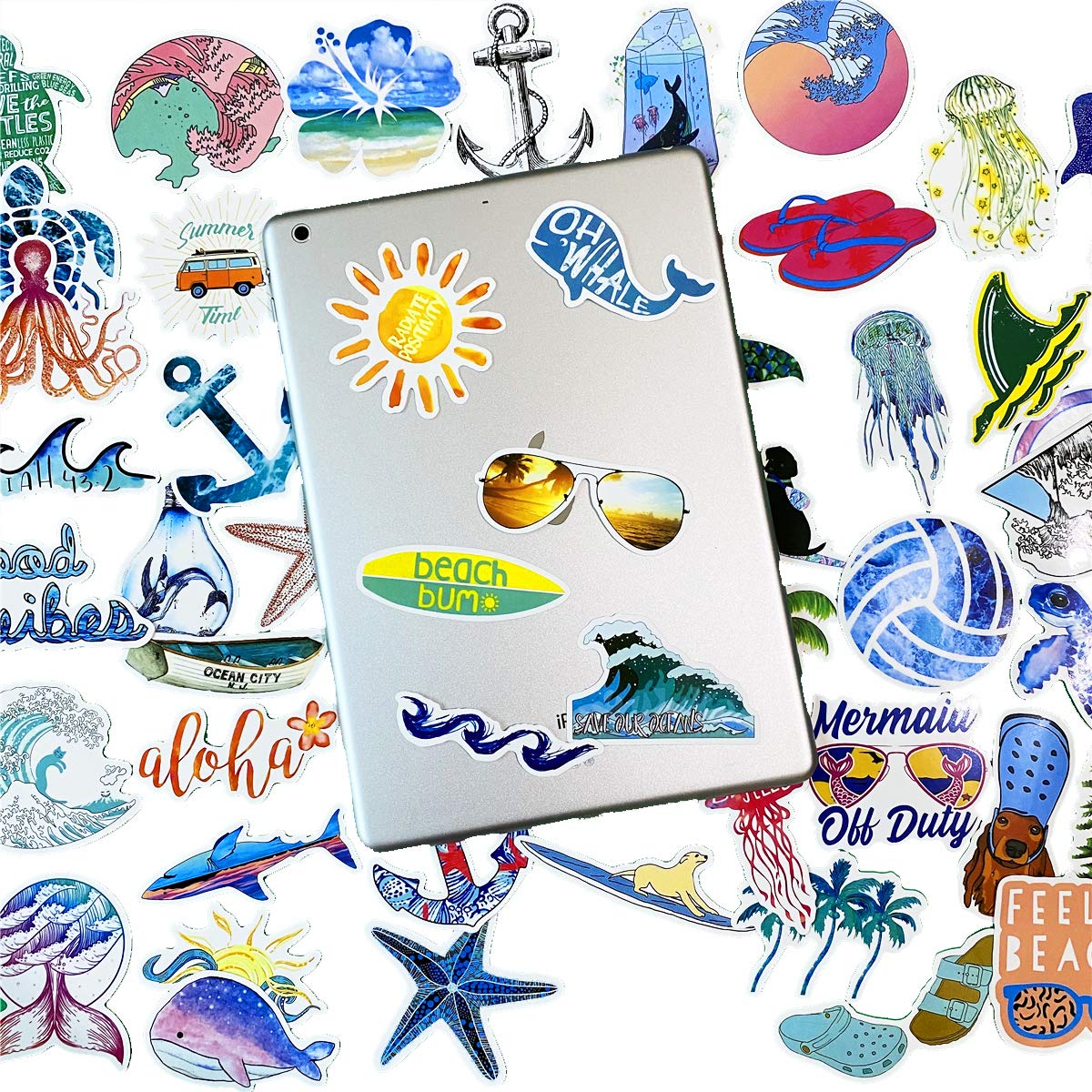 Buy Beach Stickers 50pcs, Blue Surfing Waves Fresh Lively Turtle Laptop ...