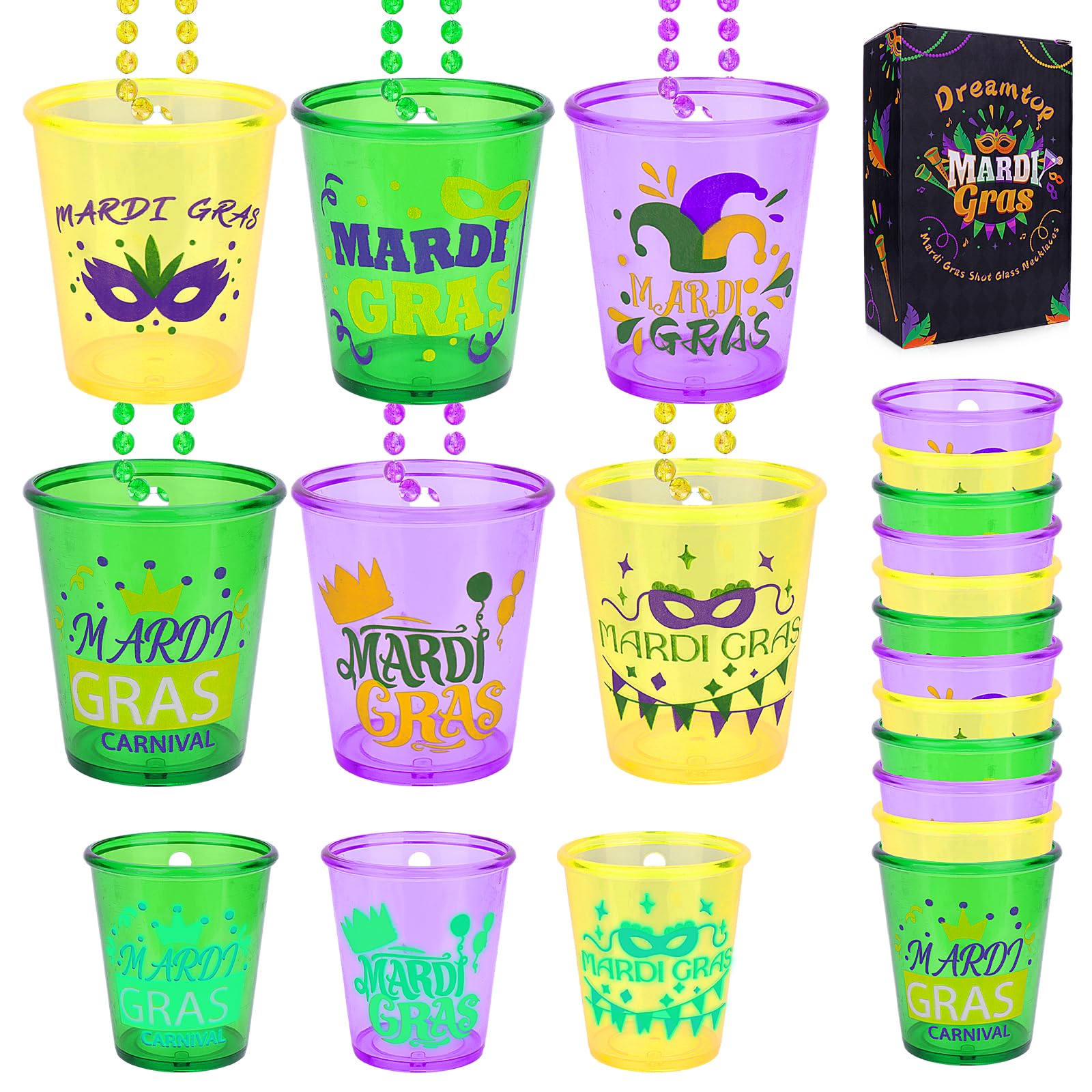 Amazon.com: Dreamtop 12Pcs Shot Glass Necklaces, Mardi Gras Light Up ...