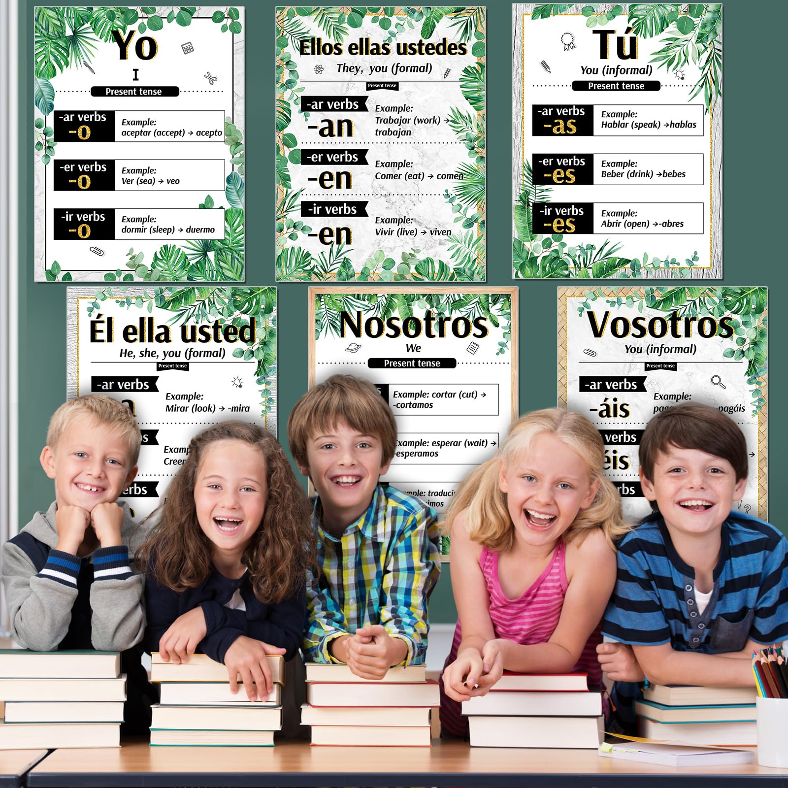 Snapklik.com : 6 Pcs Spanish Verb Conjugation Posters Eucalyptus ...
