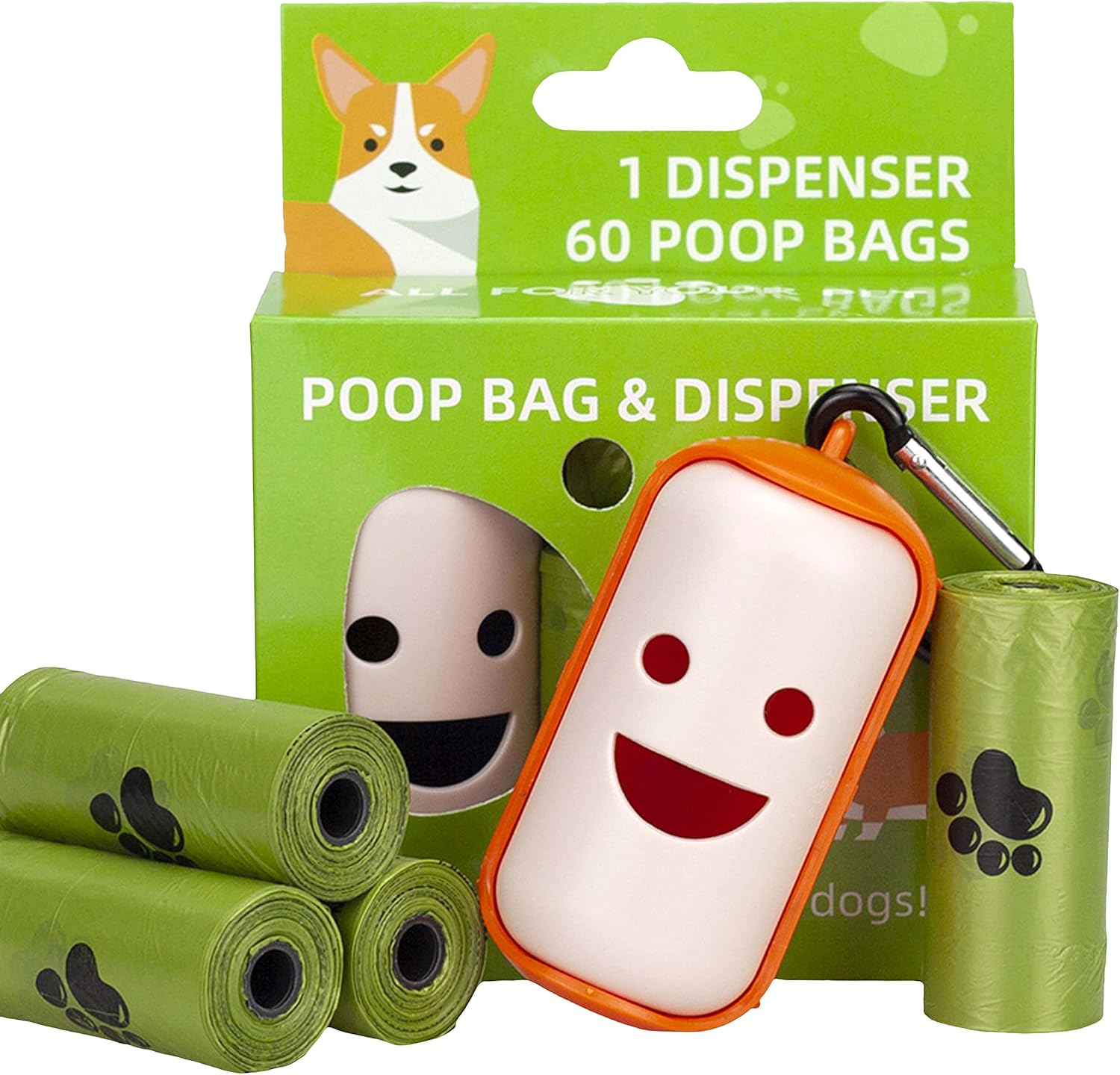 Amazon.com : Cute Happy Dog Poop Bag with Dispenser Leash Clip Poop ...