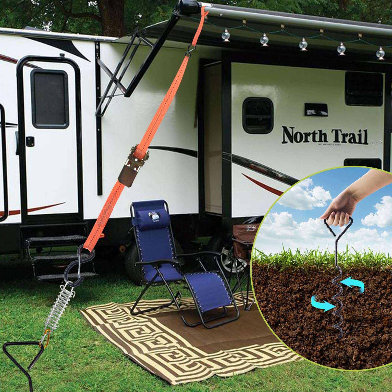 Tie Down Anchor RV Camper Awning Kit Ratchet TieDown Strap Buffer ...