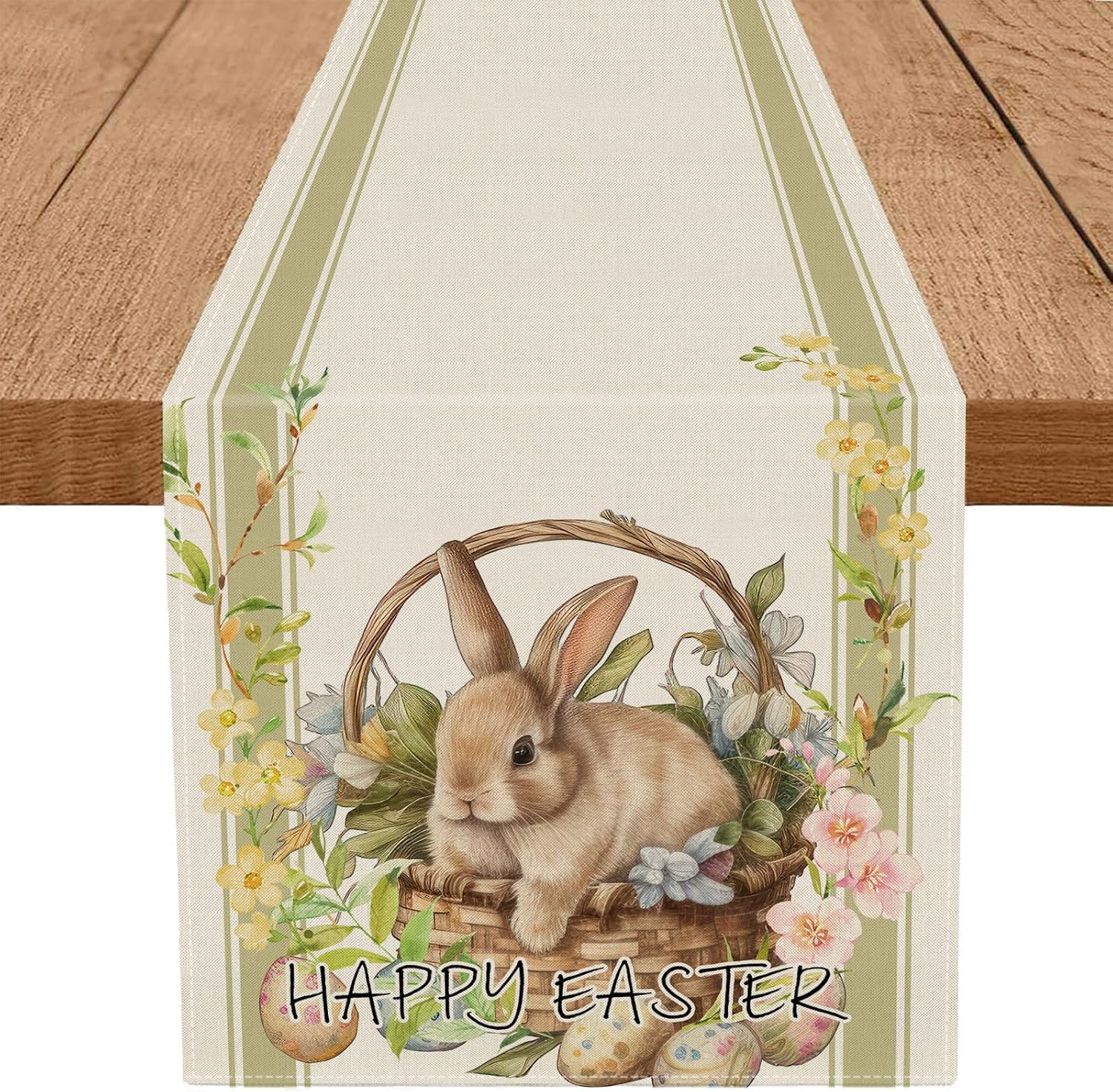 Amazon.com: GPGHE Happy Easter Table Runner Bunny Bamboo Basket Color ...
