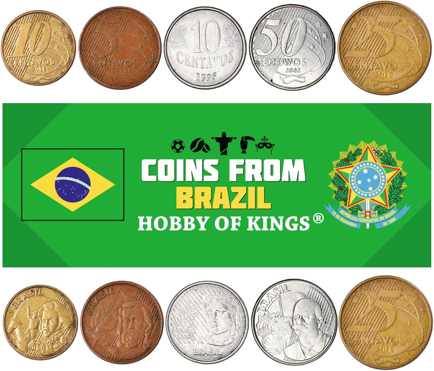 Amazon.com: Brazil 5 Mixed Coins | 5 Cruzeiros to 25 Centavos ...