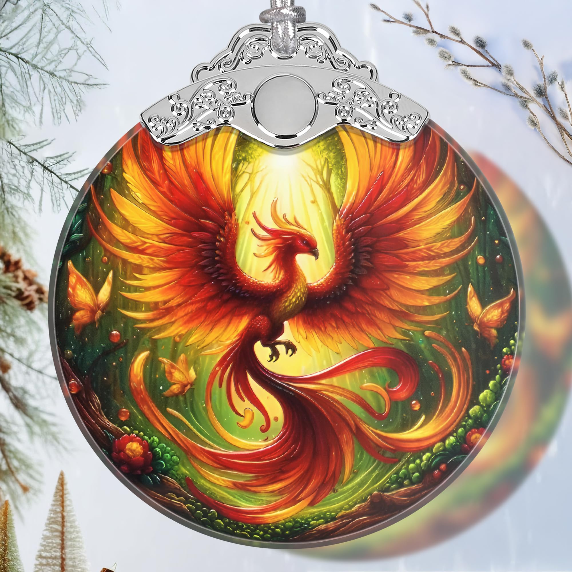 Amazon.com: Christmas Ornament - Stained Glass Phoenix Ornament ...