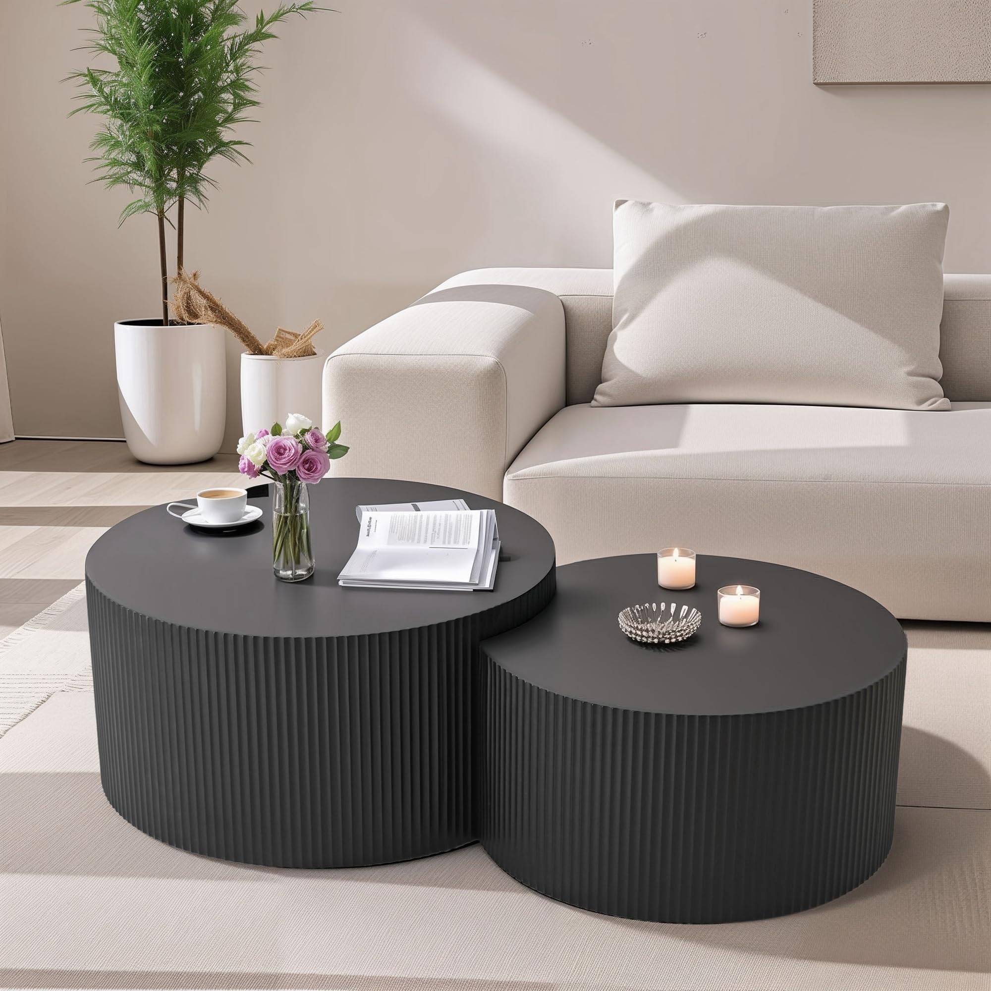 Amazon.com: KEVINSPACE Coffee Table Set of 3, Modern Round End Table 3 ...