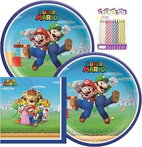 Amazon.com: Amscan Super Mario Brothers 9" Plates and Luncheon Napkins ...