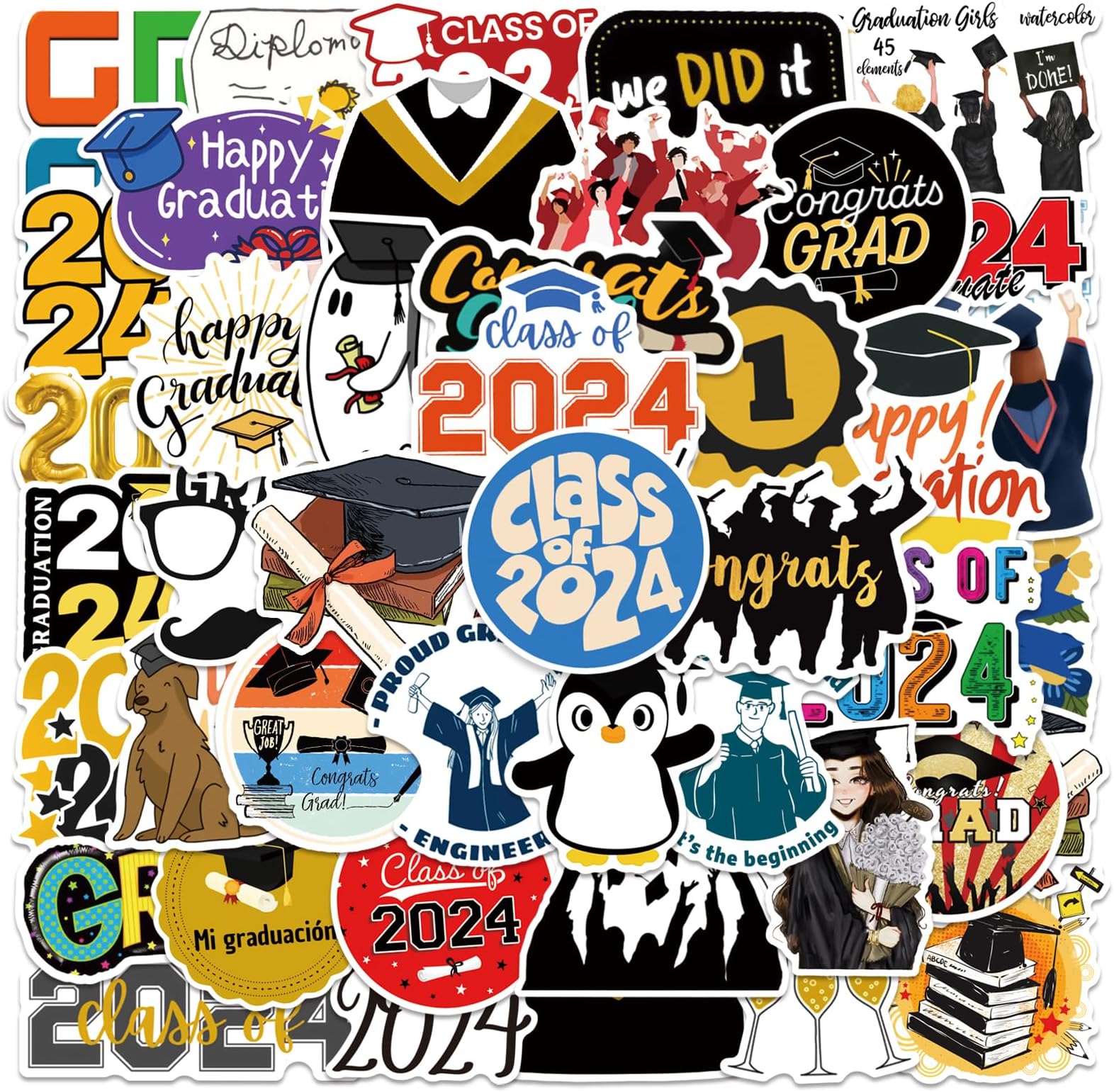 Amazon.com: Blulu 304 Pieces 2024 Graduation Cap Stickers 32 Patterns ...