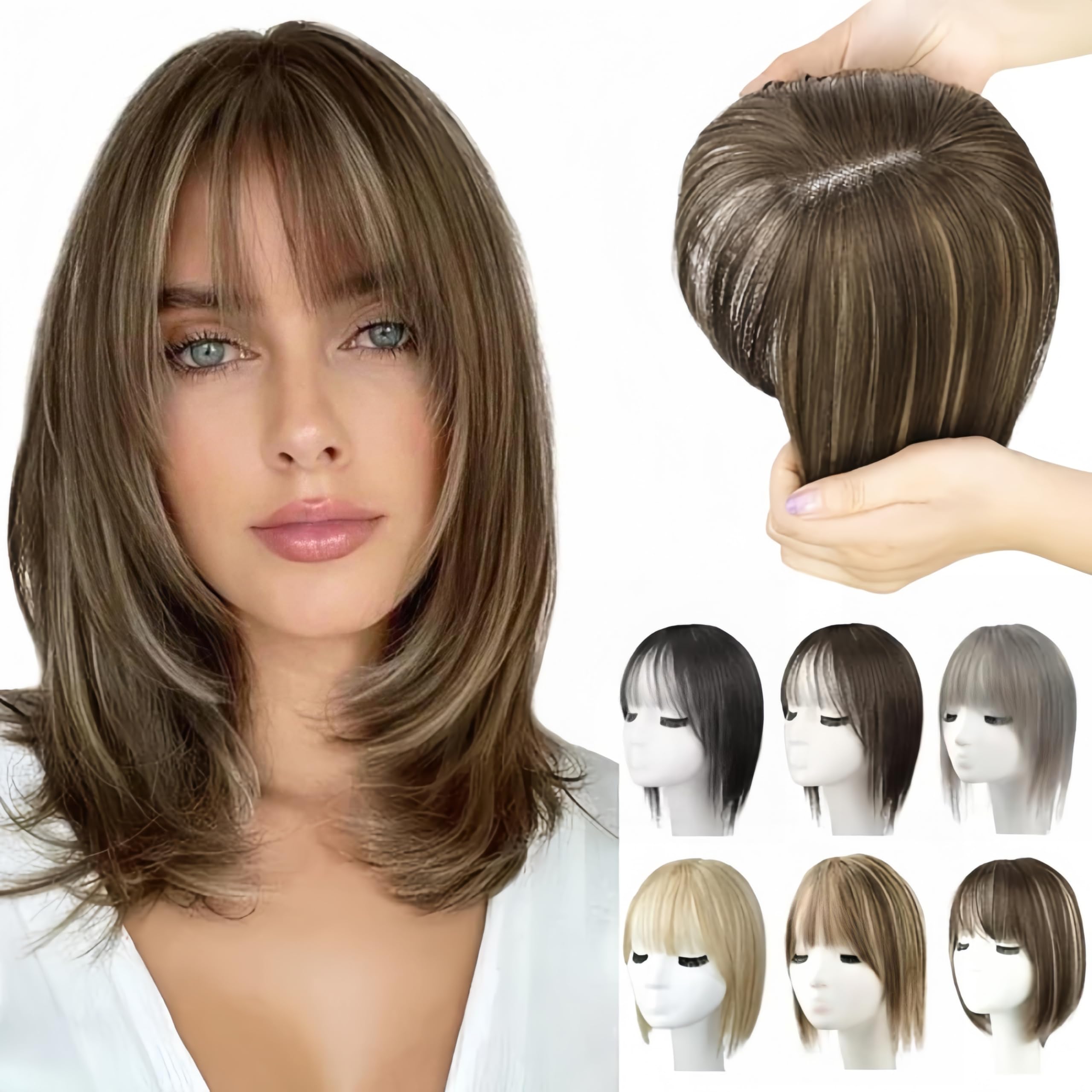 Natural Hair Toppers With Bangs For Women Adding Hair Volume Topper ...