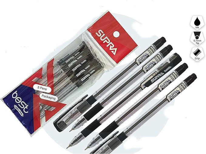 SUPRA Best Ballpoint Pens Soft Rubber Grip Smooth Writing Office School ...