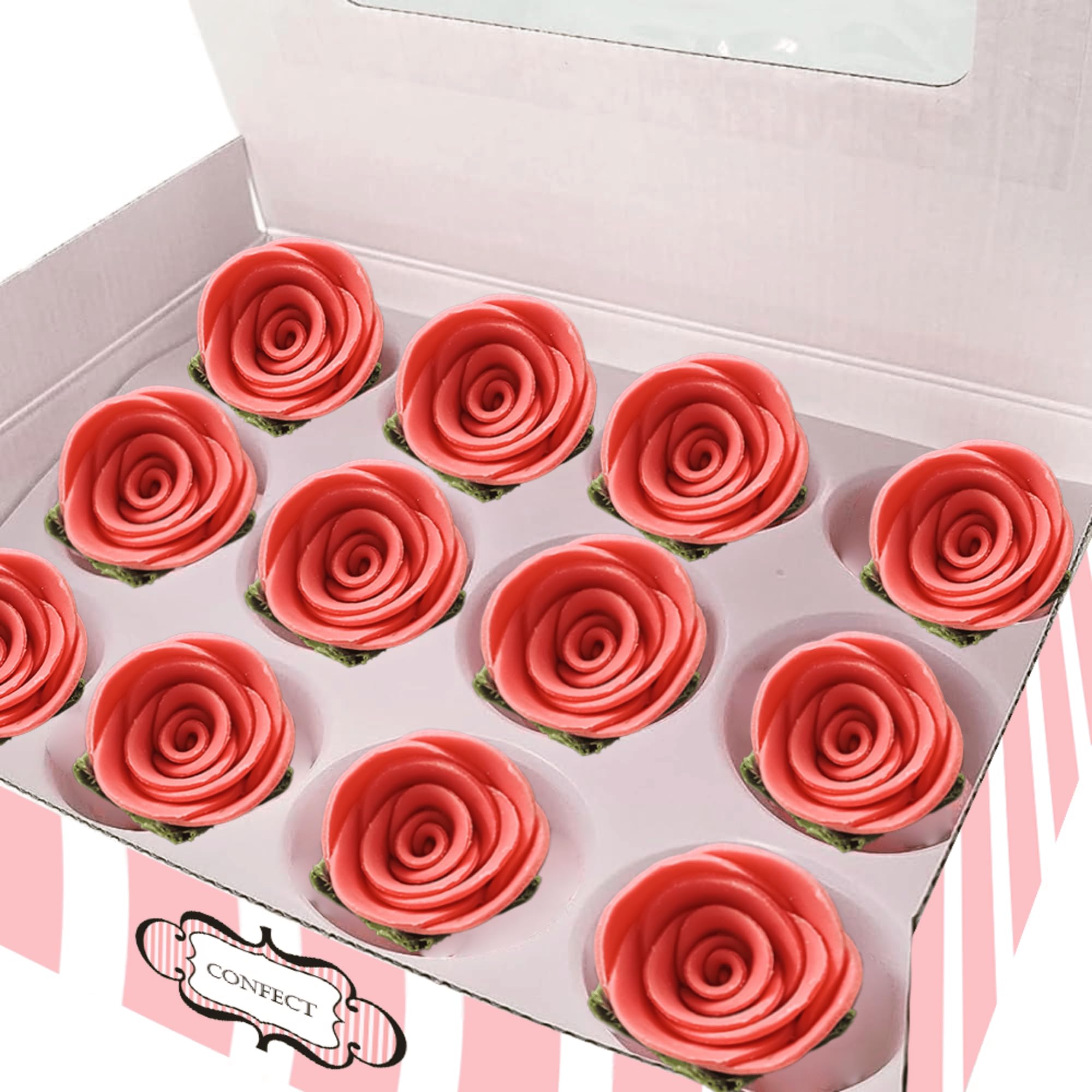 Amazon.com : Confect Edible Rose Cake Toppers For Cupcakes & Doughnut ...