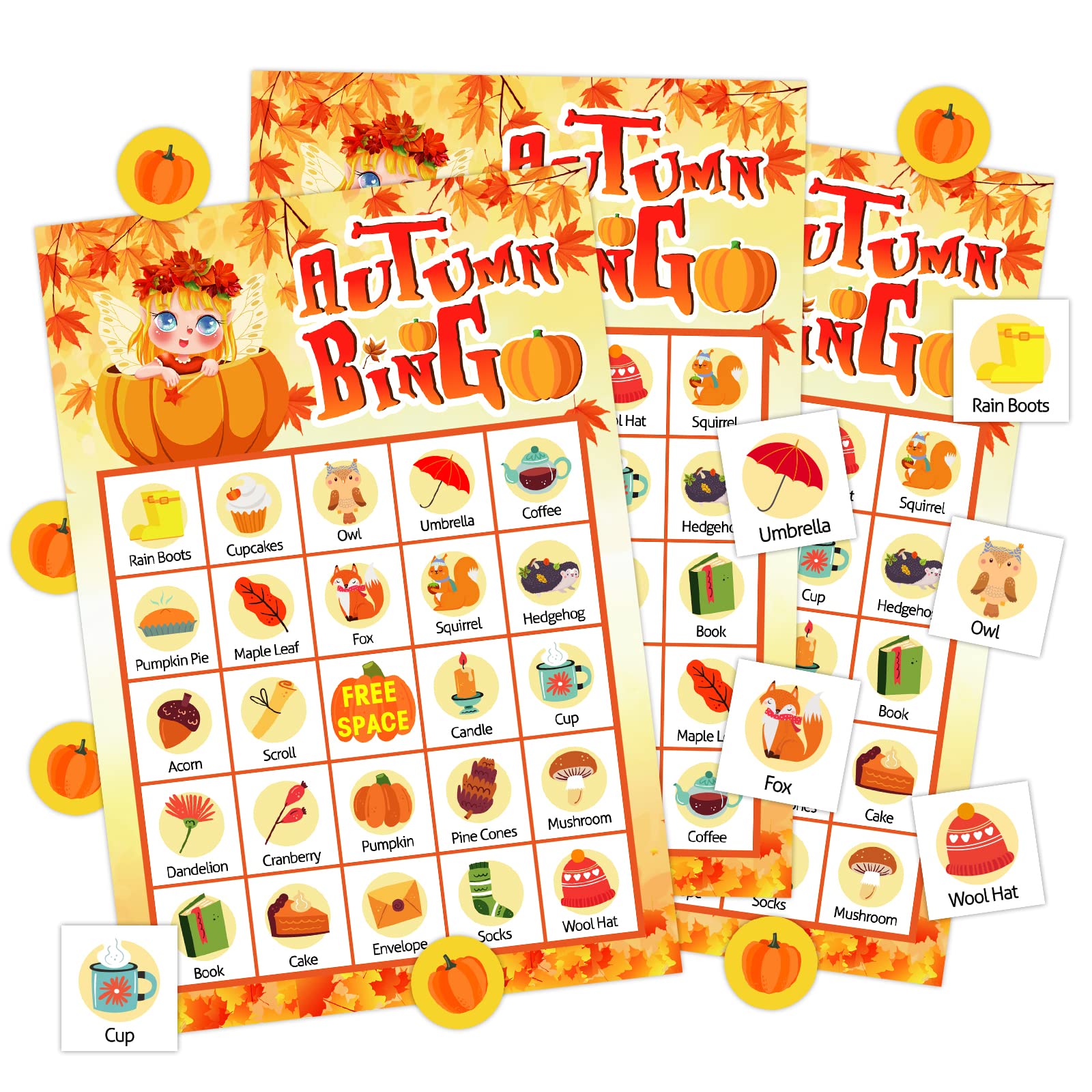 Buy FLYAB Fall Bingo Game Cards for Kids Adults 26 Players Fall Harvest ...
