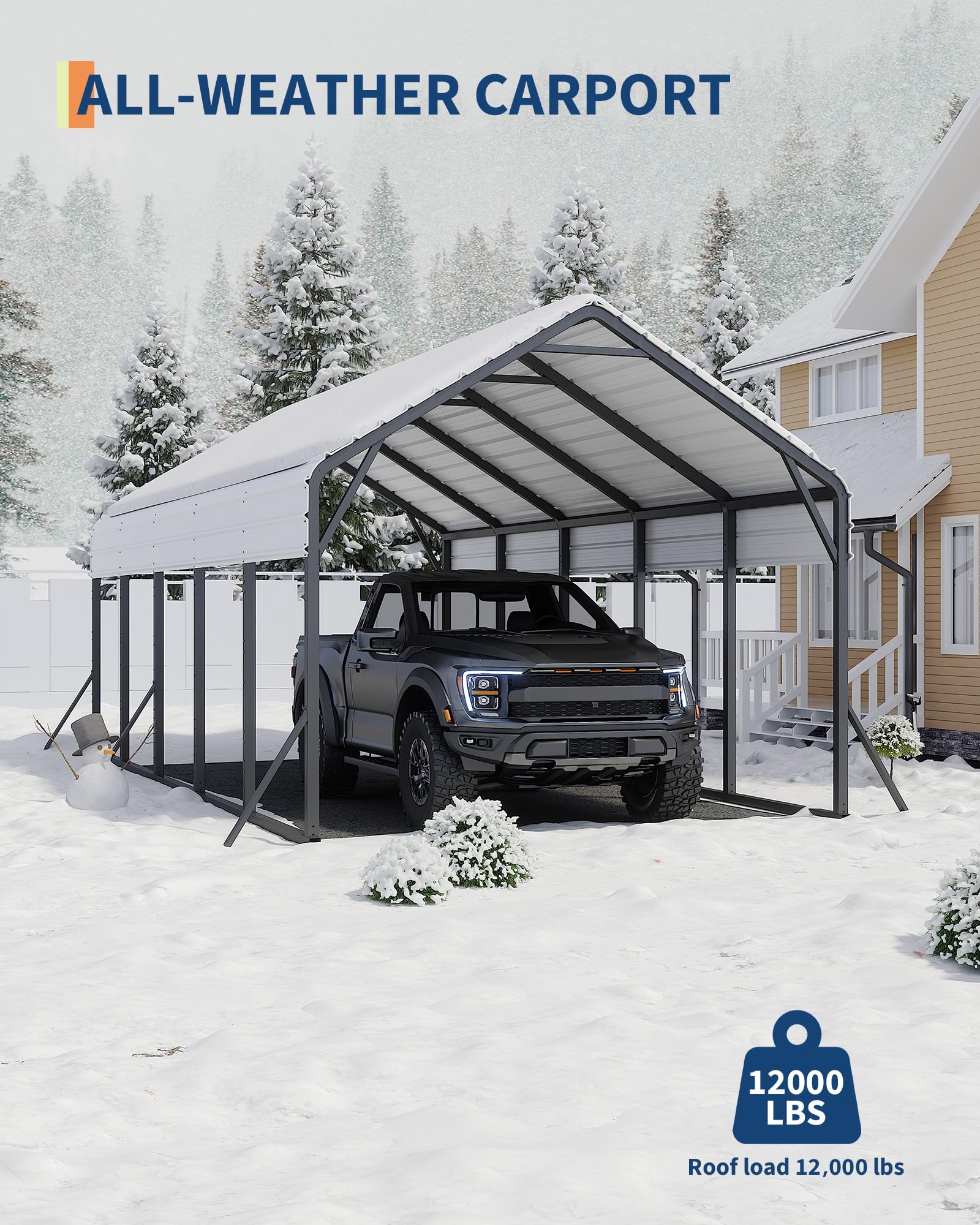 Snapklik.com : 13x26x11 Oversized Metal Carport, Steel Heavy Duty Car ...