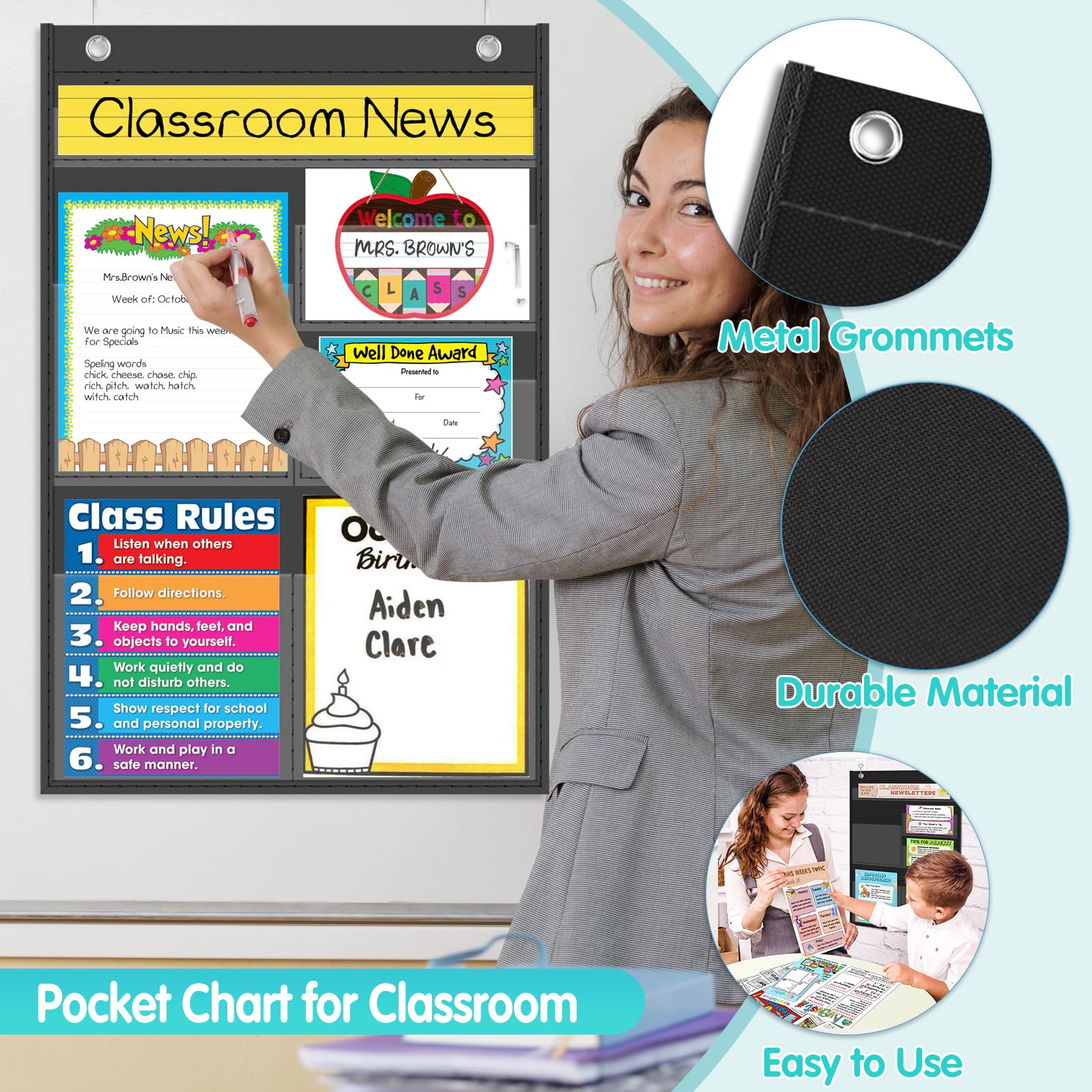 Snapklik.com : ALSLEA 2 Piece Black Pocket Chart For Classroom ...