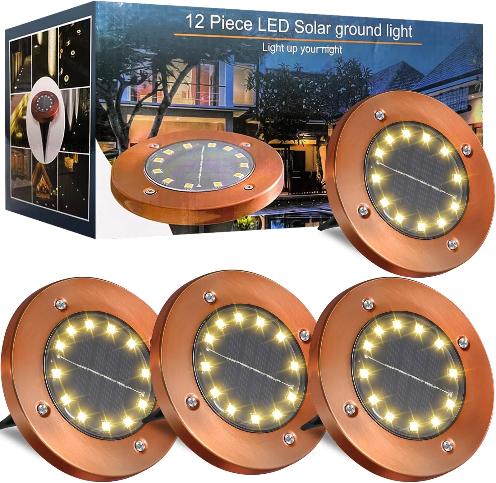 JKIMK Solar Ground Lights Outdoor Waterproof Flat Solar Lights Garden ...