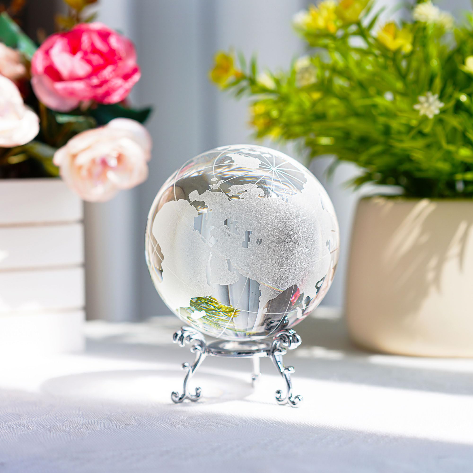 Amazon.com: 80mm Crystal Earth Globe Ball with Stand World Map Glass ...