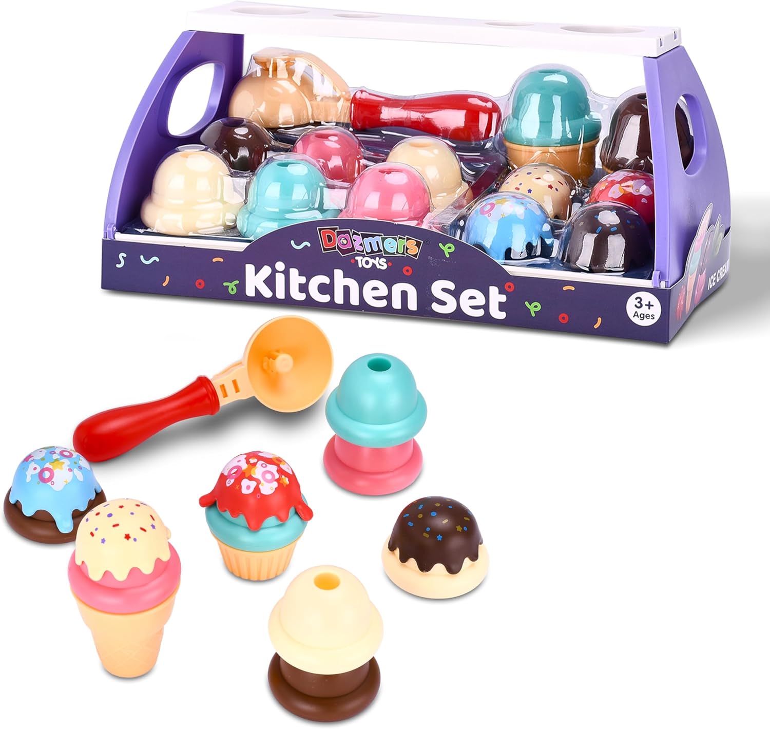 Amazon.com: Dazmers Ice Cream Toy with Scoop Set - Multicolor Plastic ...