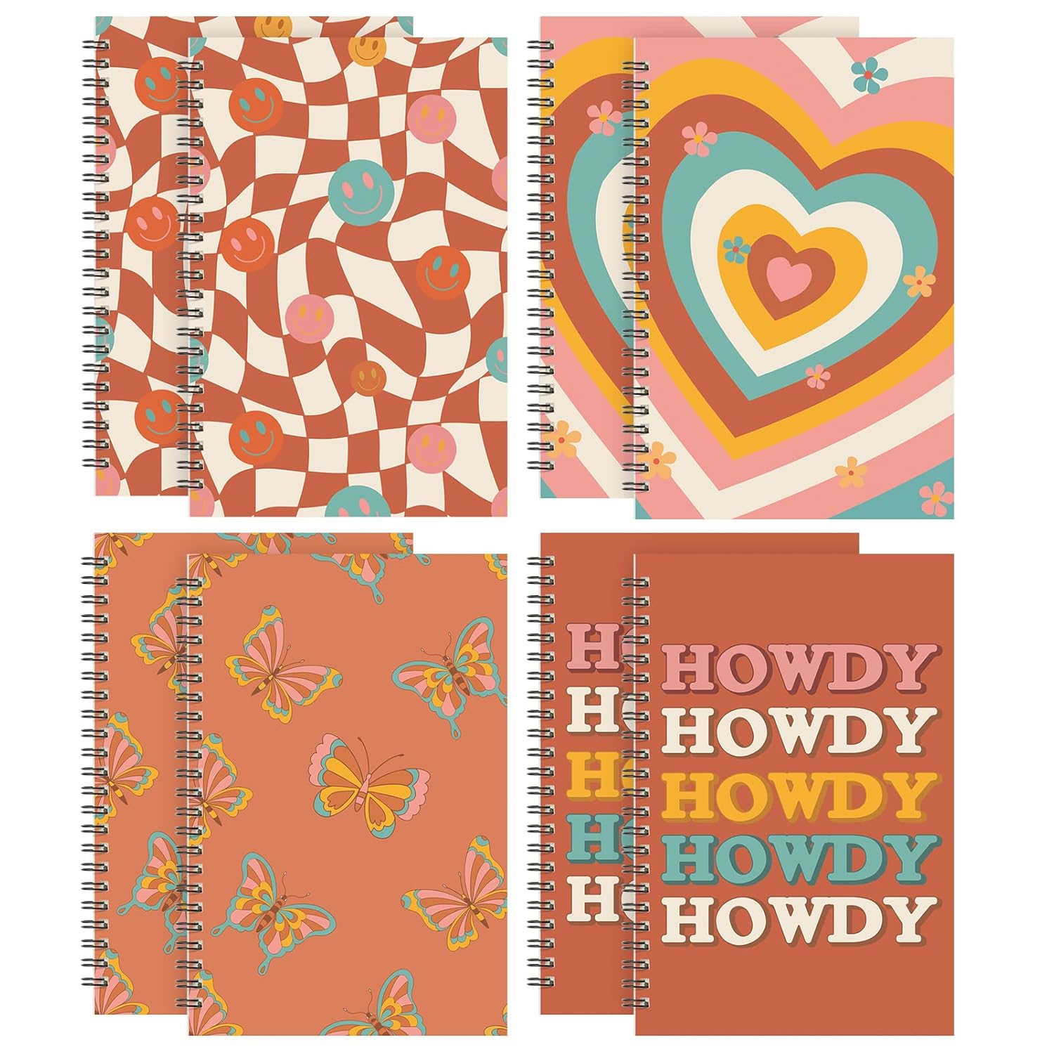 8 Pcs Preppy Spiral Notebooks Smile Face Hardcover Notebook Aesthetic ...