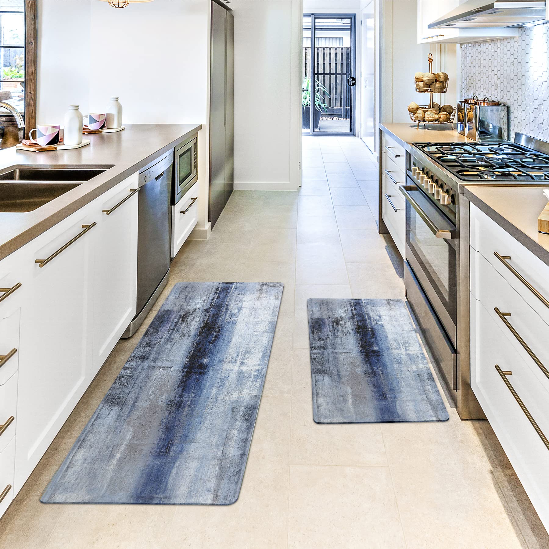 MAYHMYO Blue Kitchen Rugs and Mats 2/5 Inch Set of 2 Anti Fatigue Mat ...