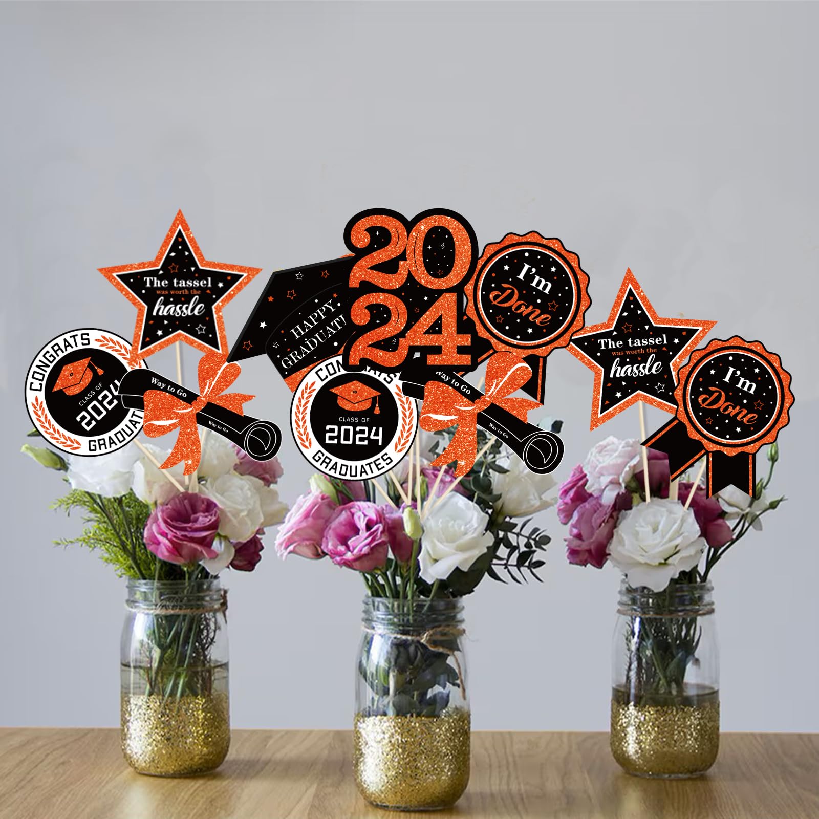 Snapklik.com : Kockuu 36Pcs Black Orange Granduation Decorations Class ...