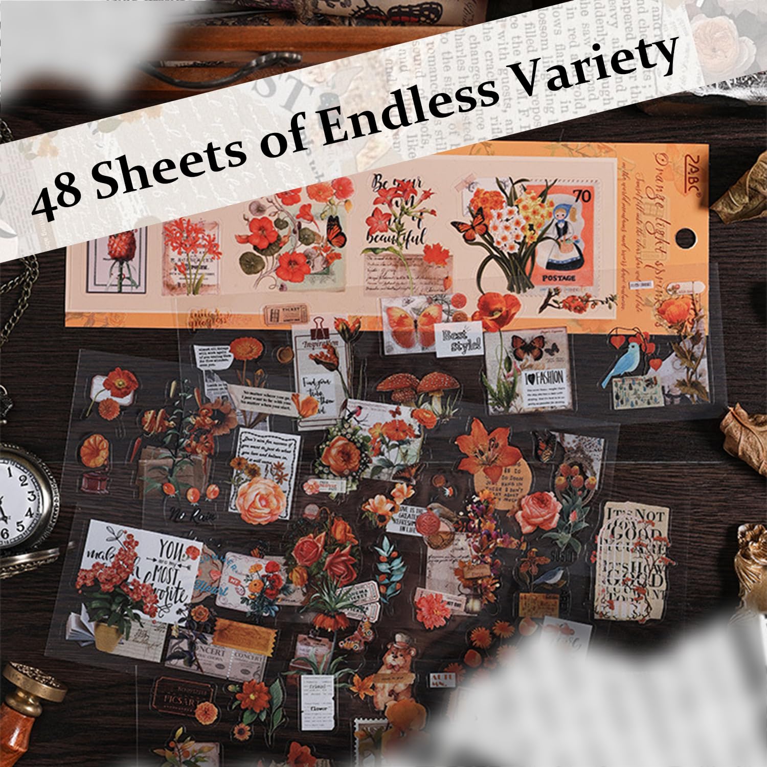 556 Pcs/48 Sheets Scrapbook Stickers, Retro Stickers for Scrapbooking ...