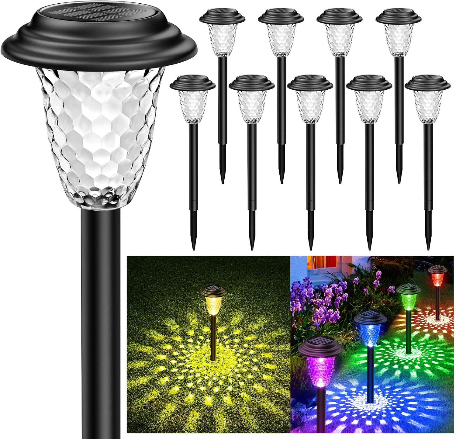 KOOPER 10 Pack Solar Pathway Lights Outdoor, Color Changing+Warm White Solar Garden Lights ...