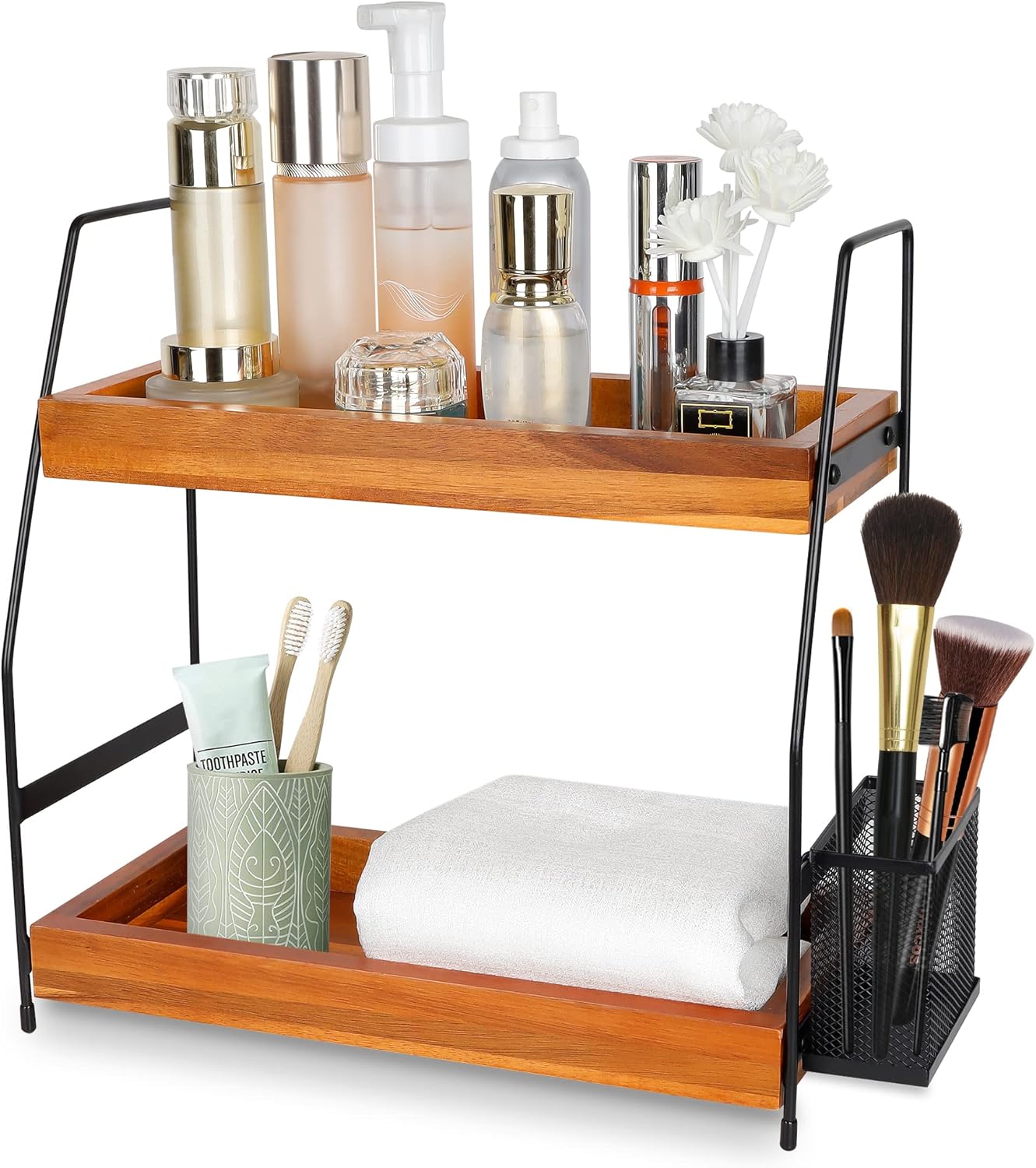 Amazon.com: Quald 2-Tier Bathroom Countertop Organizer, Wood Bathroom ...