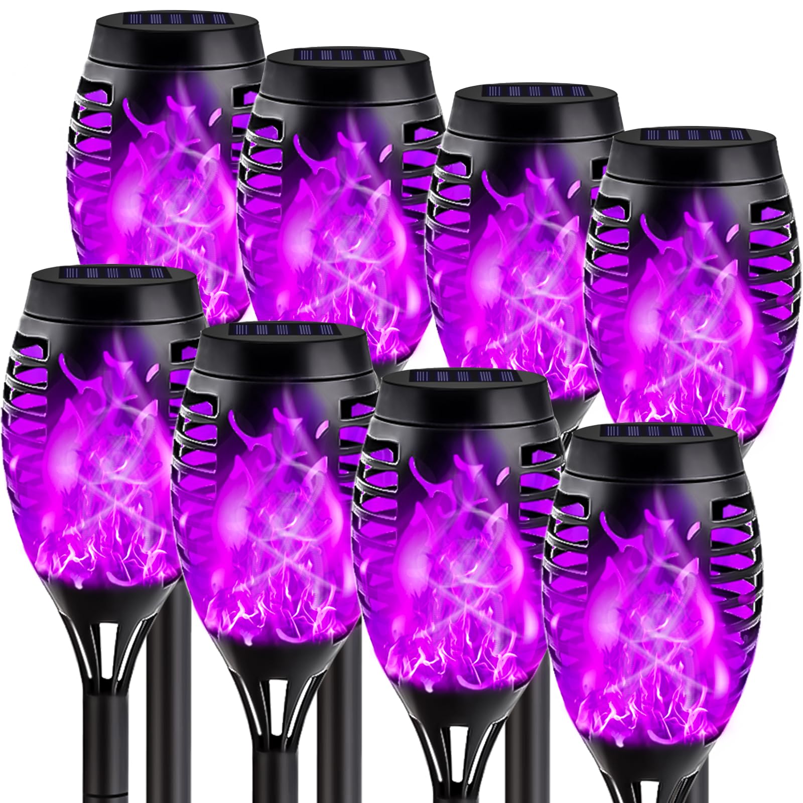 IDEAALS 8-Pack Solar Torch Light with Flickering Flame, Upgraded Purple ...